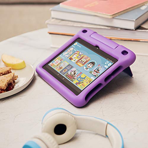 Fire HD 8 Kids tablet, 8" HD display, ages 3-7, 32 GB, includes a 1-year subscription to Amazon Kids+ content, Purple Kid-Proof Case, (2020 release)