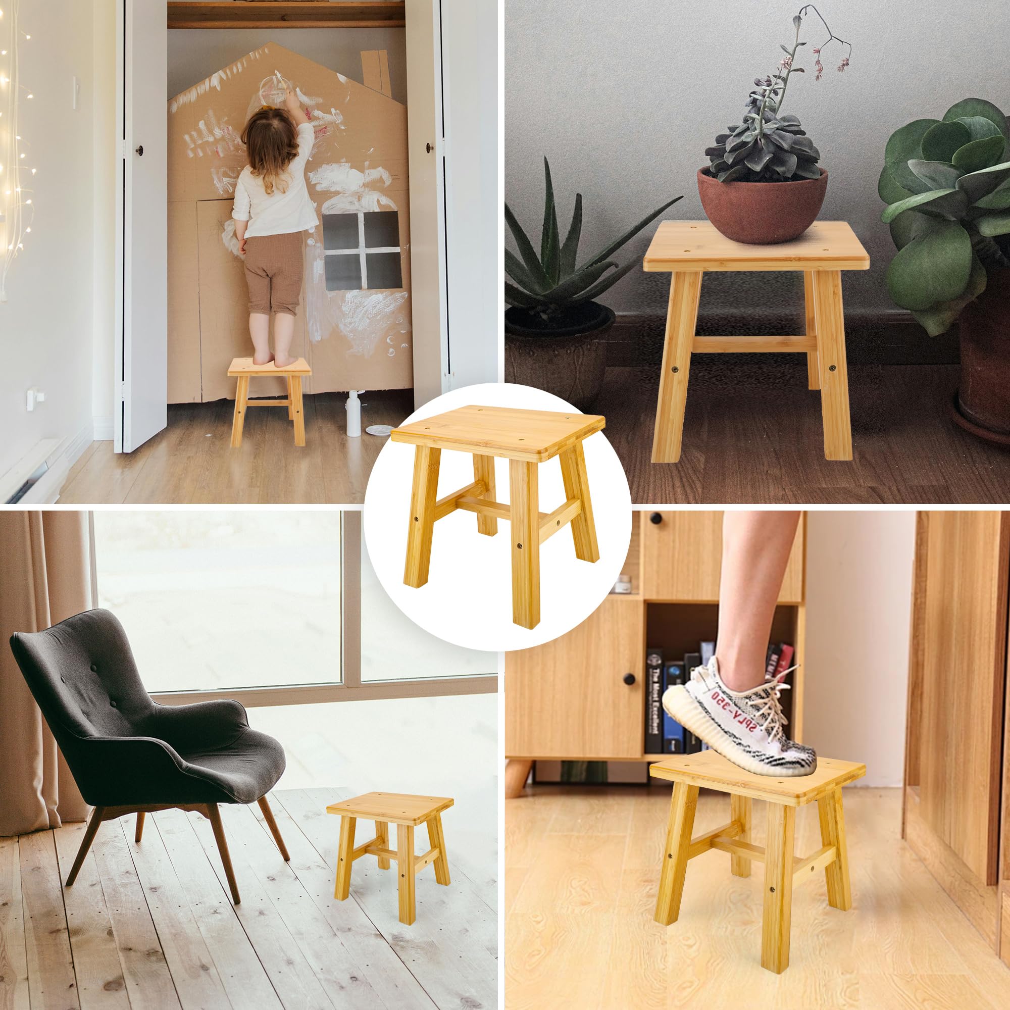 YEUIKERR Wooden Step Stool Small Wood Foot Stool Milking Stool for Adult for Adults, Kitchen,Bathroom,Bedroom, Easy Assembly