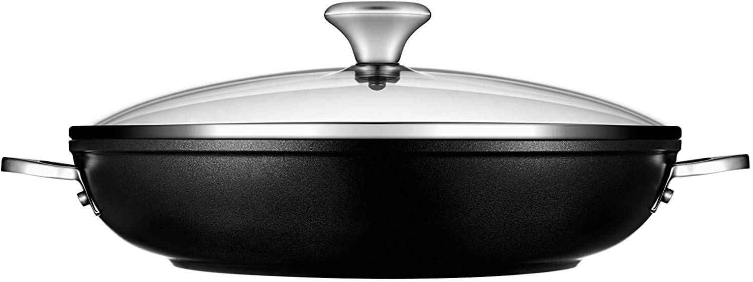 Le Creuset Toughened Nonstick PRO Shallow Casserole/Braiser with Glass Lid, 4 qt., Gray