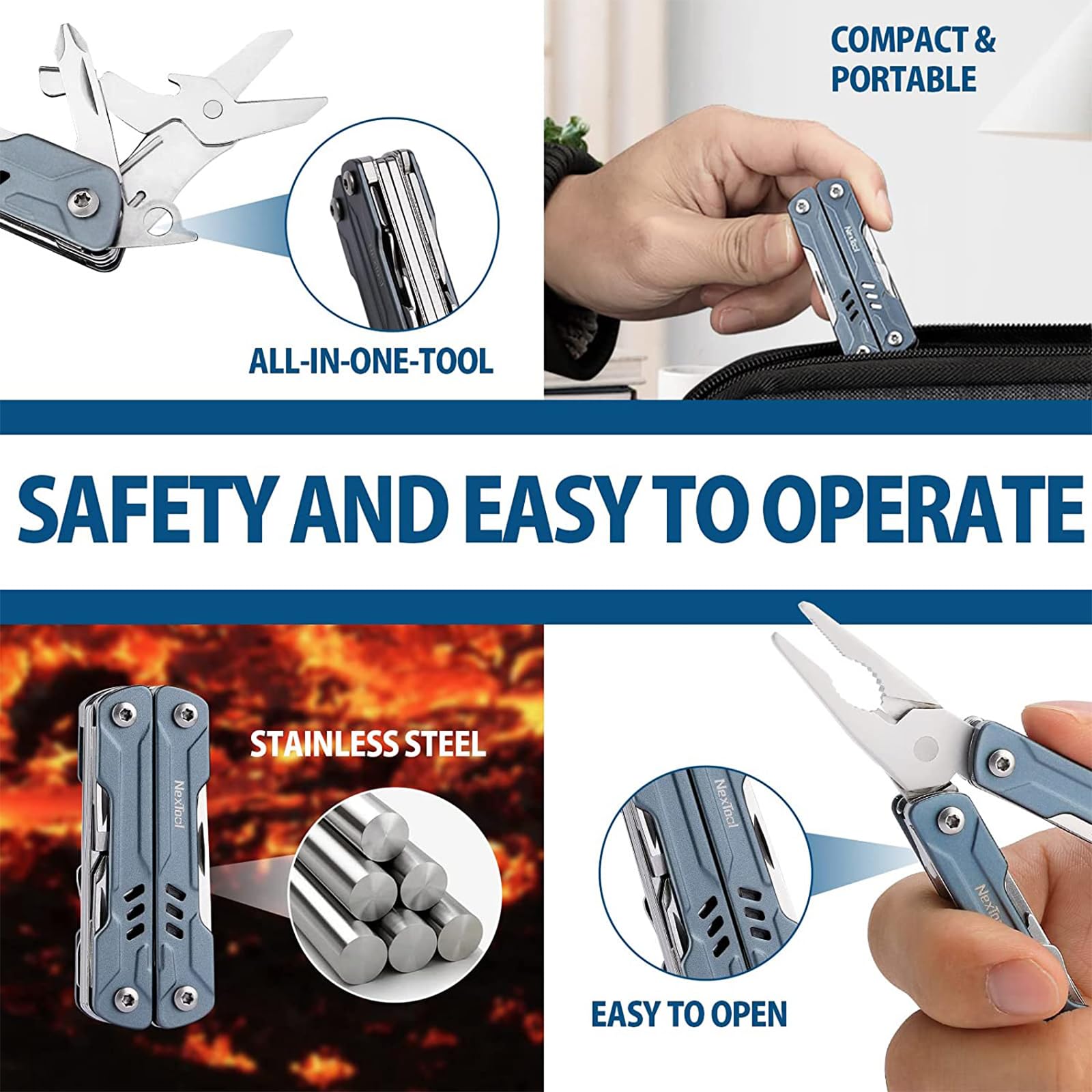 NexTool Keychain Multitool, Mini Multi Pliers with Pocket Knife, Screwdriver and Bottle&Can Opener, Pocket Tool, Father's Day Gifts from Daughter(Mini Sailor)