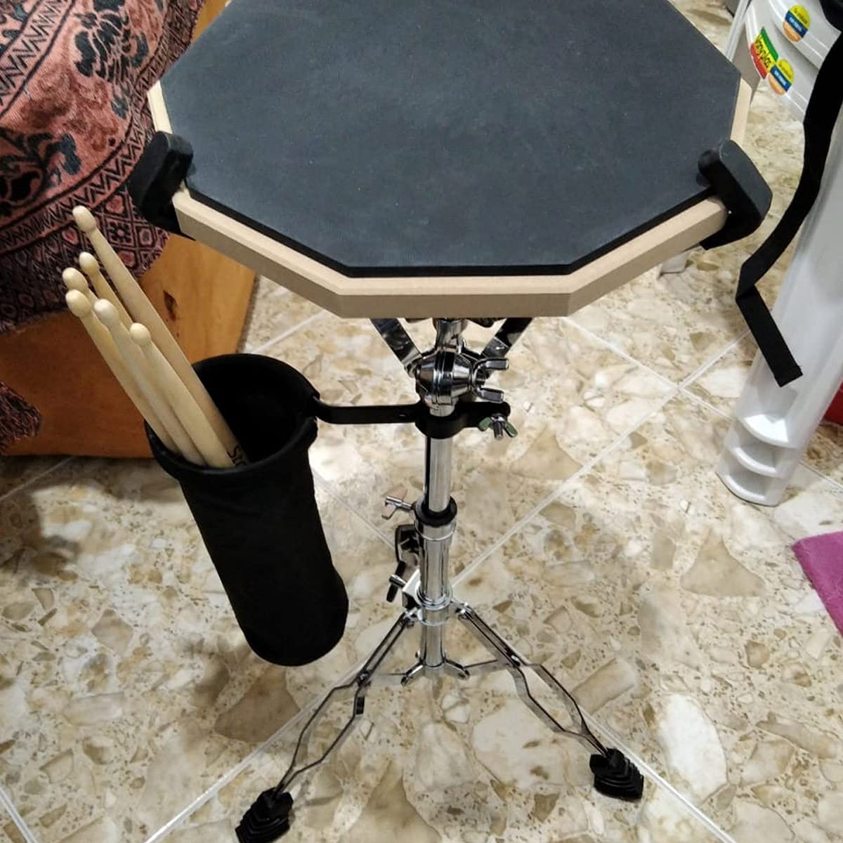 Drumstick Container Bag, Drum Stick Holder Drumstick Nylon Bag for Drum Set Clamp on Stick Holder Bag Container(black)