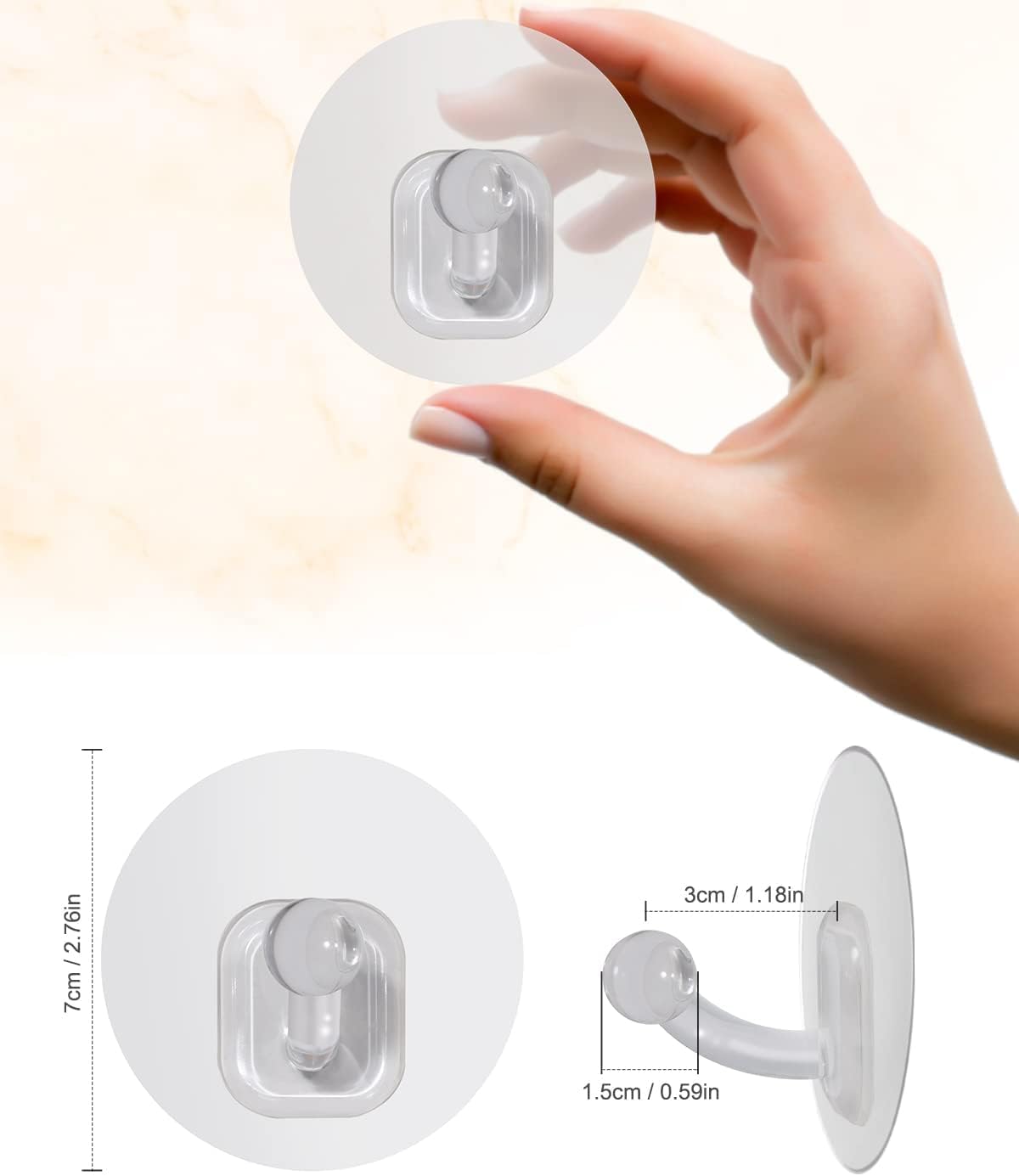 Uten Adhesive Hooks for Hanging 10 Pack, Heavy Duty Wall Hooks 11 lbs, Self Adhesive Waterproof Sticky Robe Towel Transparent Hooks for Home, Bathroom, Kitchen, Outdoor