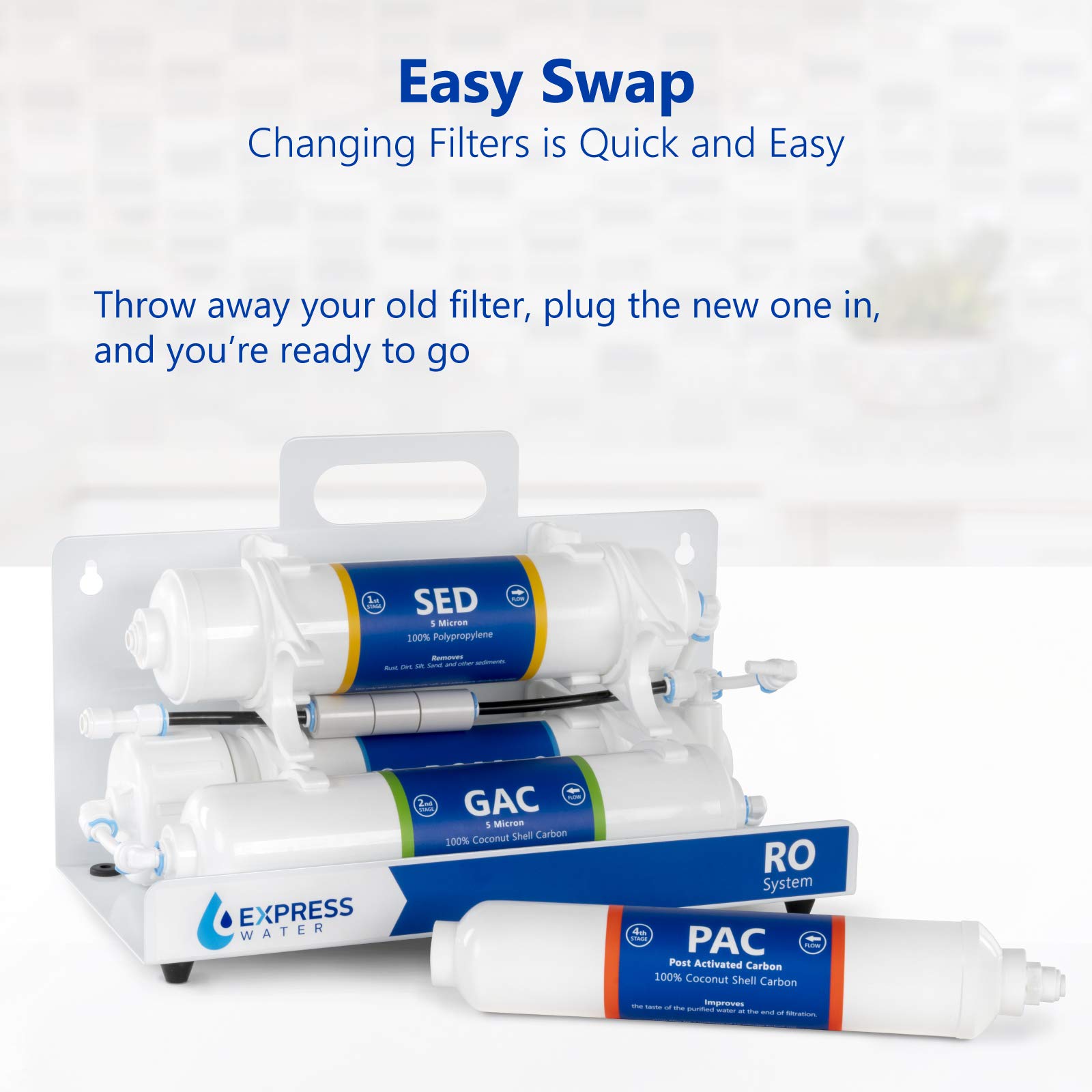 Express Water – Countertop Reverse Osmosis System Replacement Filter Set – 3 Inline Filters – 1?4” Quick Connect Filter Cartridges - Sediment, GAC and PAC Carbon Filters – 6 Month Filter Set