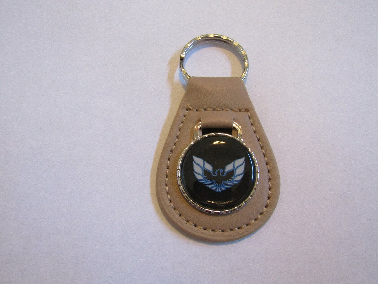 FIREBIRD TRANS-AM BLUE WHITE BIRD WINGS LOGO LEATHER KEYCHAIN - BEIGE