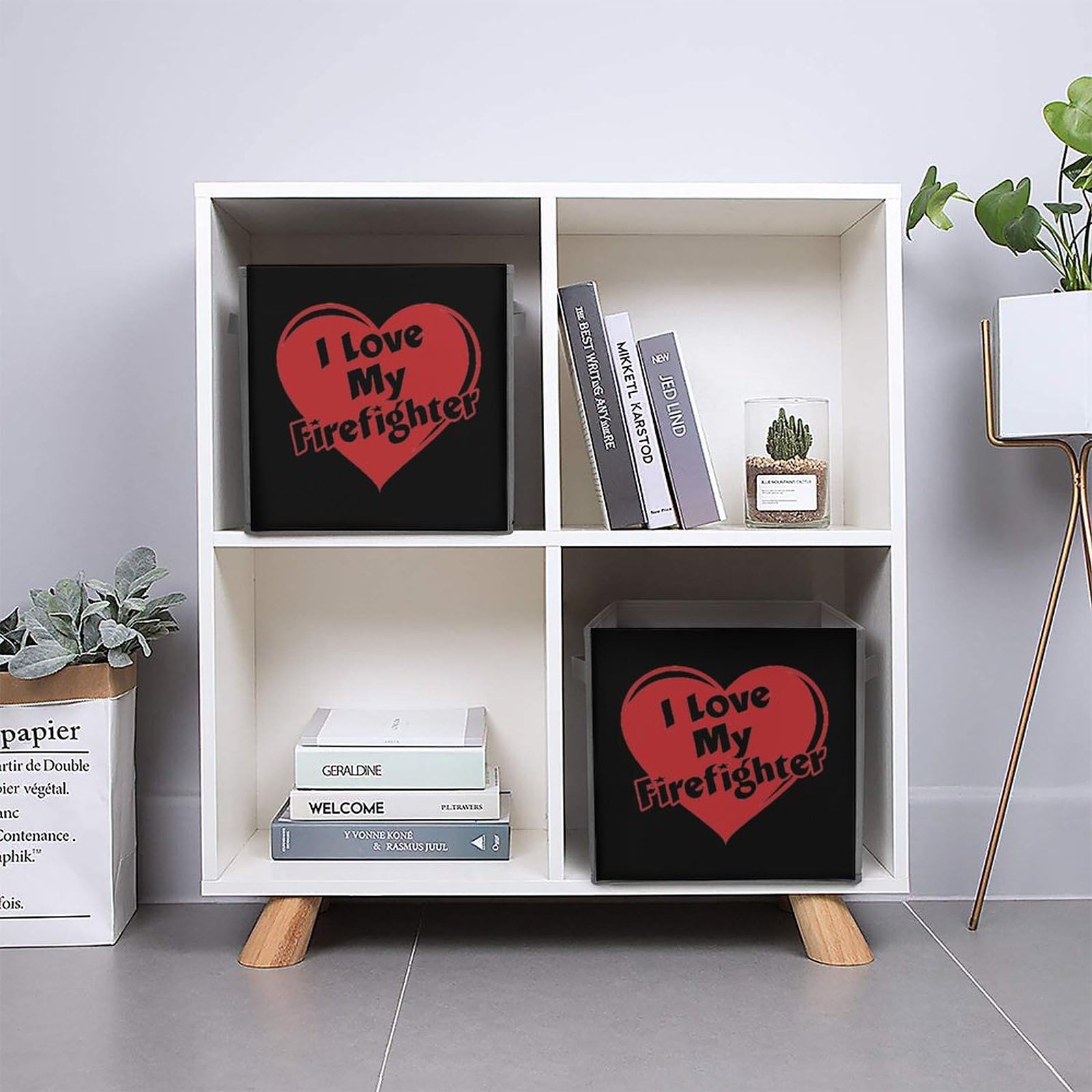 I Love My Firefighter Storage Cubes with Handles Foldable Fabric Bins Organizing Baskets for Shelves Closet
