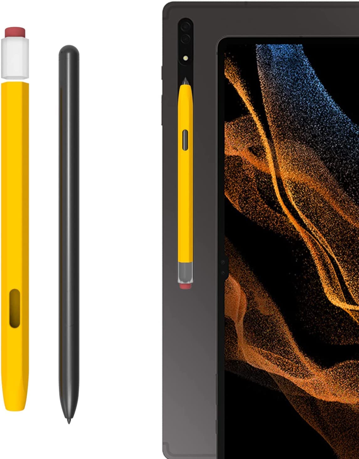 LOVE MEI Samsung Galaxy Tab S7/S7+/S7 FE/S8/S8+/S8 Ultra/S9/S9+/S9 Ultra S Pen Sleeve Case, Classic Retro Design Silicone Sleeve Protective Skin Case Non-Slip Smooth Grip (Yellow)