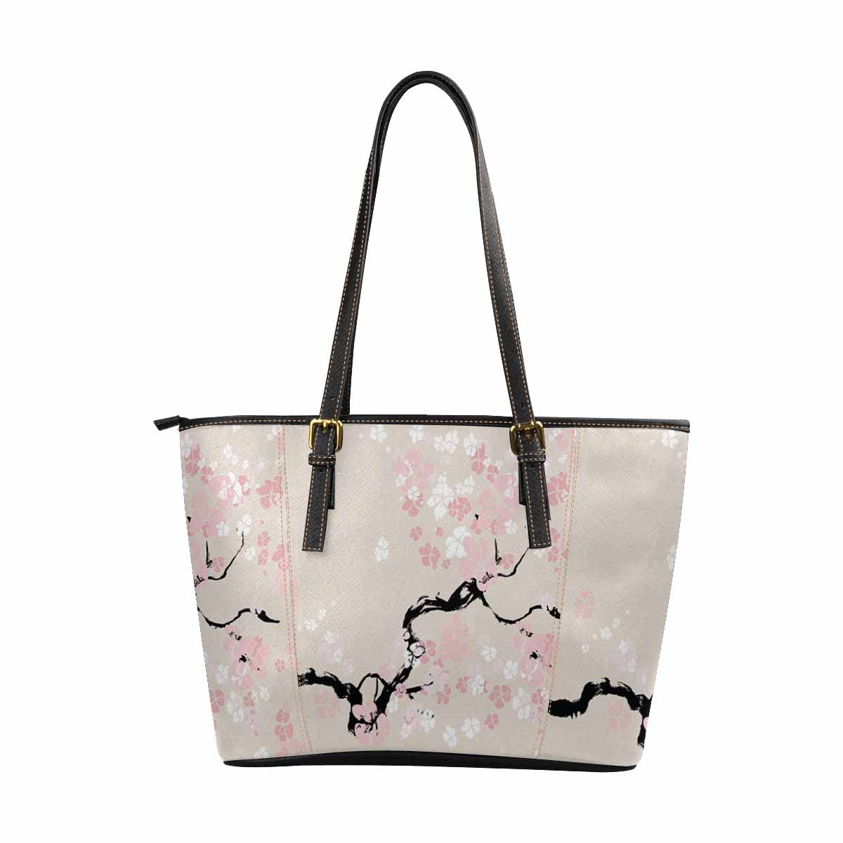 InterestPrint Cherry Blossom PU Leather Tote Women Shoulder Handbag