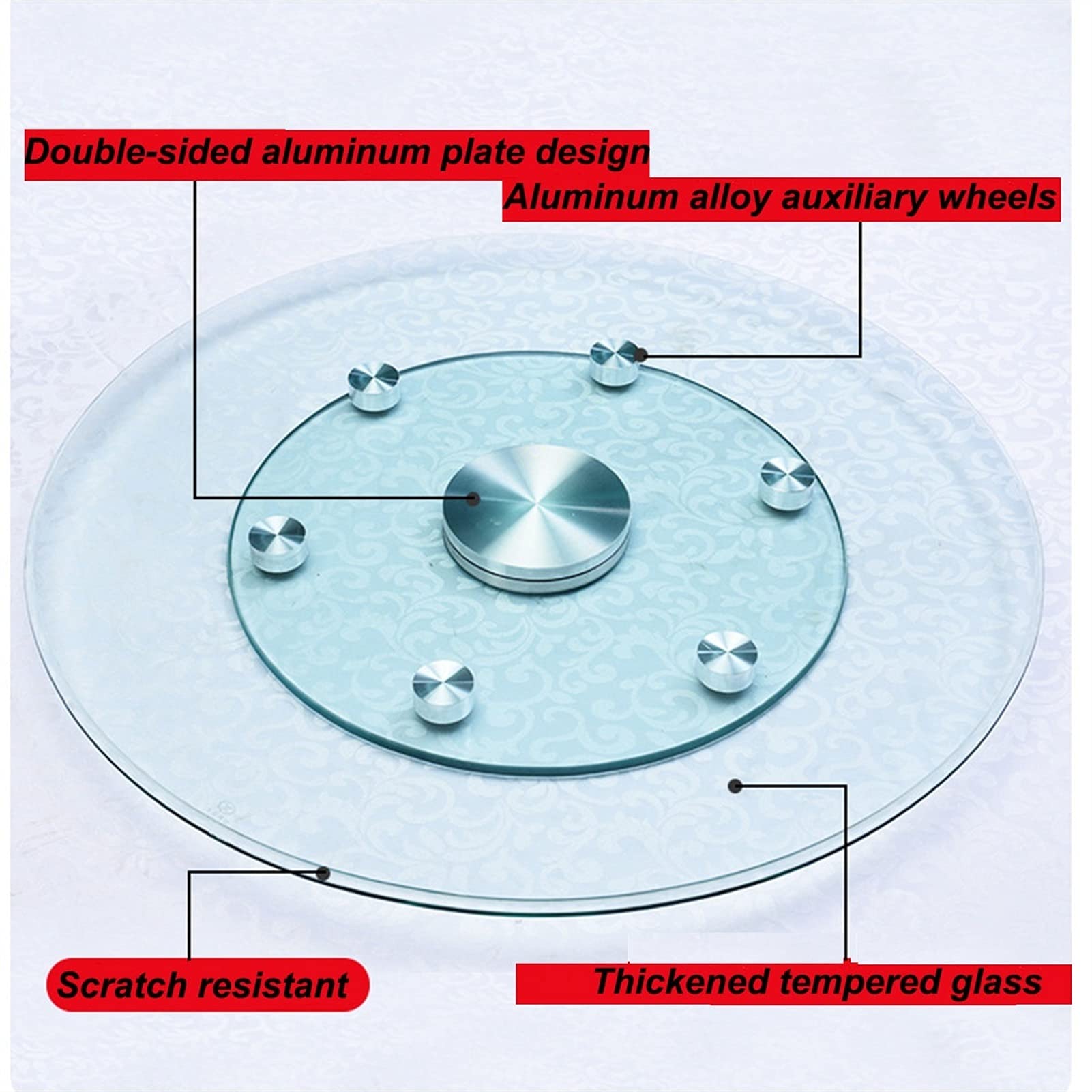 Heavy Duty Turntable Kitchen Lazy Susan, 24 in 28 in 36 in Round Rotating Turntable for Kitchen, Countertop, Office, Dining Table Serving Tray - Clear Spinning Smooth (Size : 60cm/23.6in)