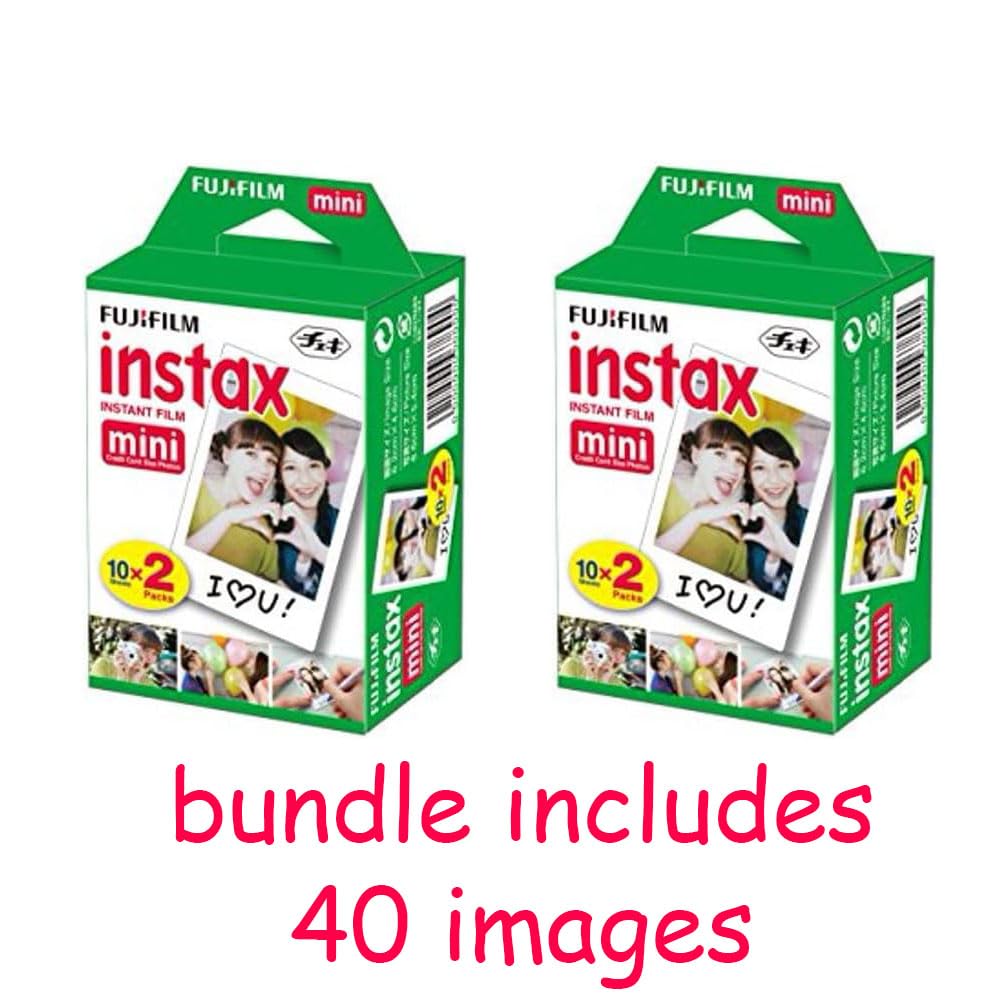 Fujifilm Instax Mini 40 Instant Camera with Fujifilm Instant Mini Film (40 Sheets) with Accessories Including Compatible Case with Strap, Photo Album 64 Pockets, Stickers, Bunlde (40 Film)