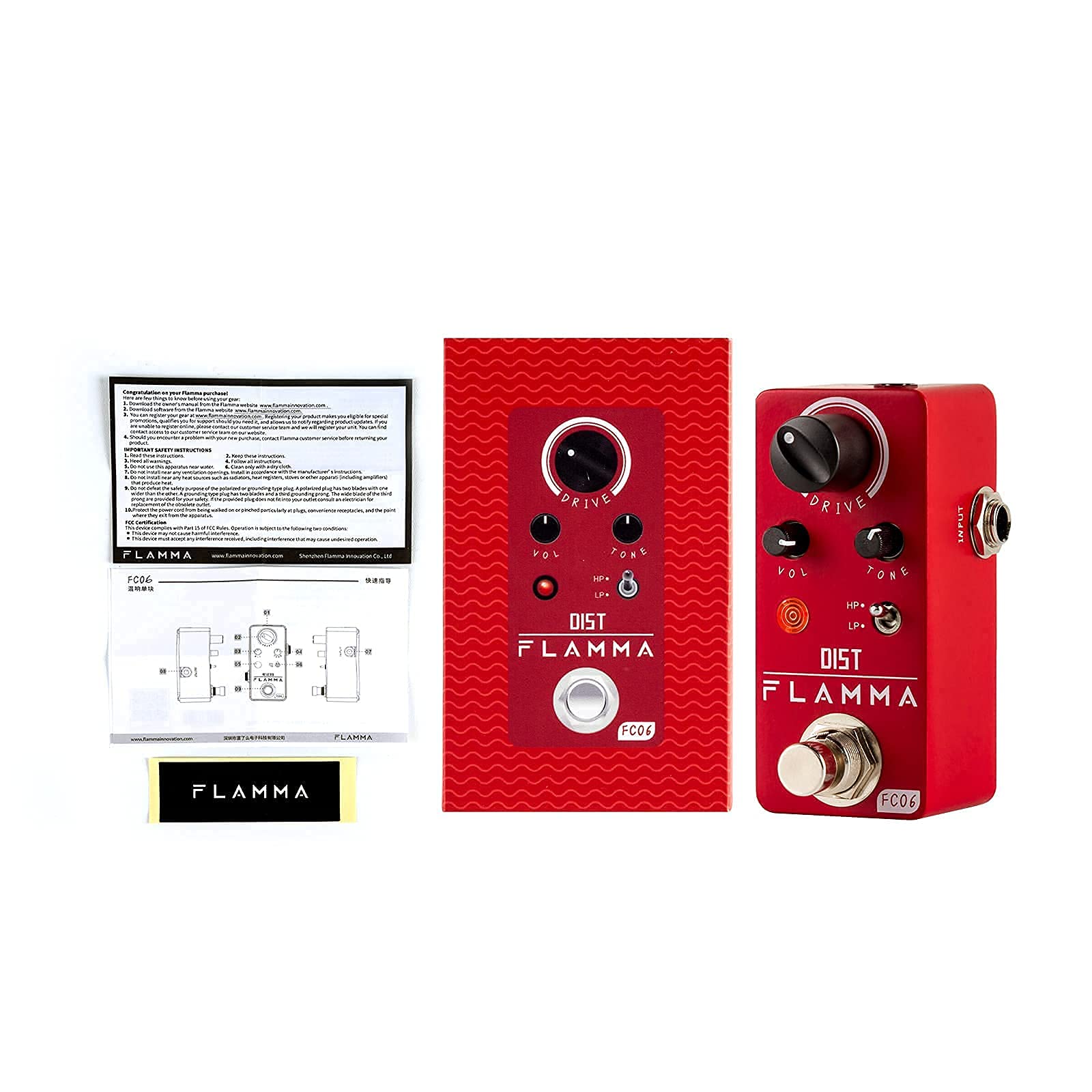 FLAMMA FC06 Mini Distortion Pedal with 9V 300mA Power Supply