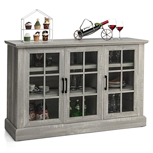 SEASD 55 Inch Buffet Storage Cabinet Sideboard Glass Door Adjustable Shelf Dining Room Dining Cabinet