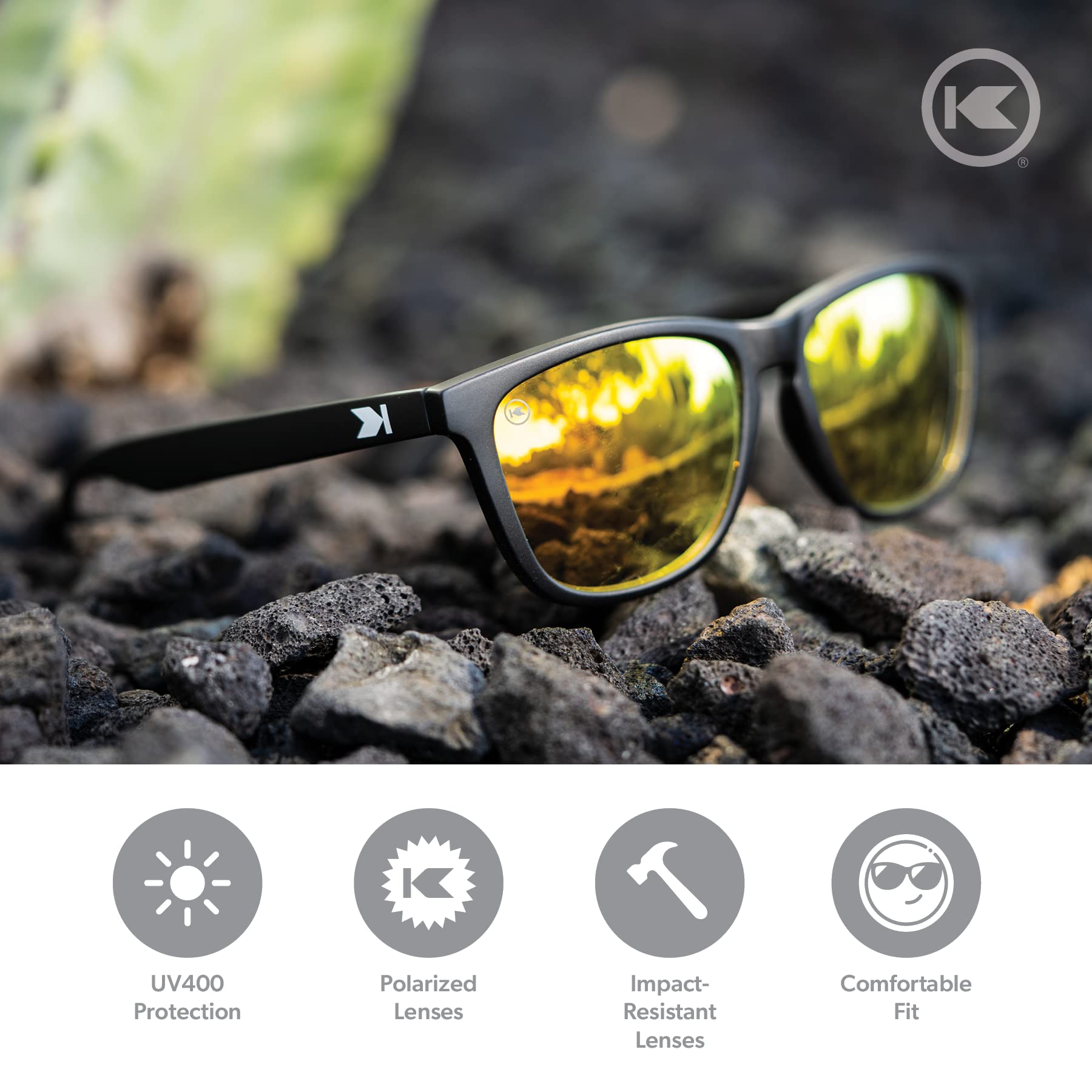 Knockaround Classics Polarized Sunglasses for Men & Women - Impact Resistant Lenses & Full UV400 Protection, Black On Black Frames/Black Lenses
