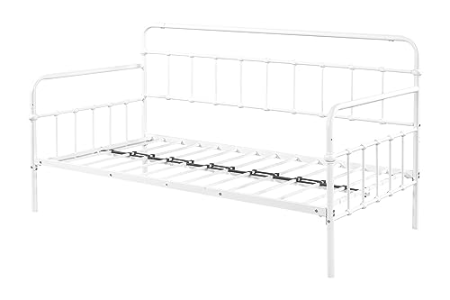 Oudiec Twin Size Metal Daybed with Trundle, Sofa Bed Frame Steel Slat Support for Teenagers/Adult Bedroom, Space Saving Design & No Box Spring Needed, White