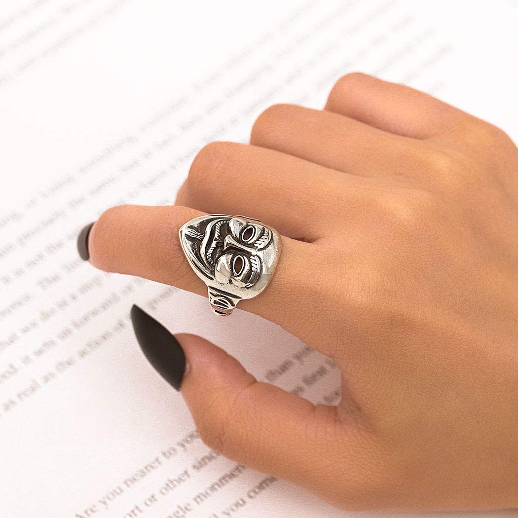 Fstrend Vintage Band Ring Silver V for Vendetta Women's Statement Ring Retro Stainless Steel Adjustable Open Rings Jewelry for Women and Men