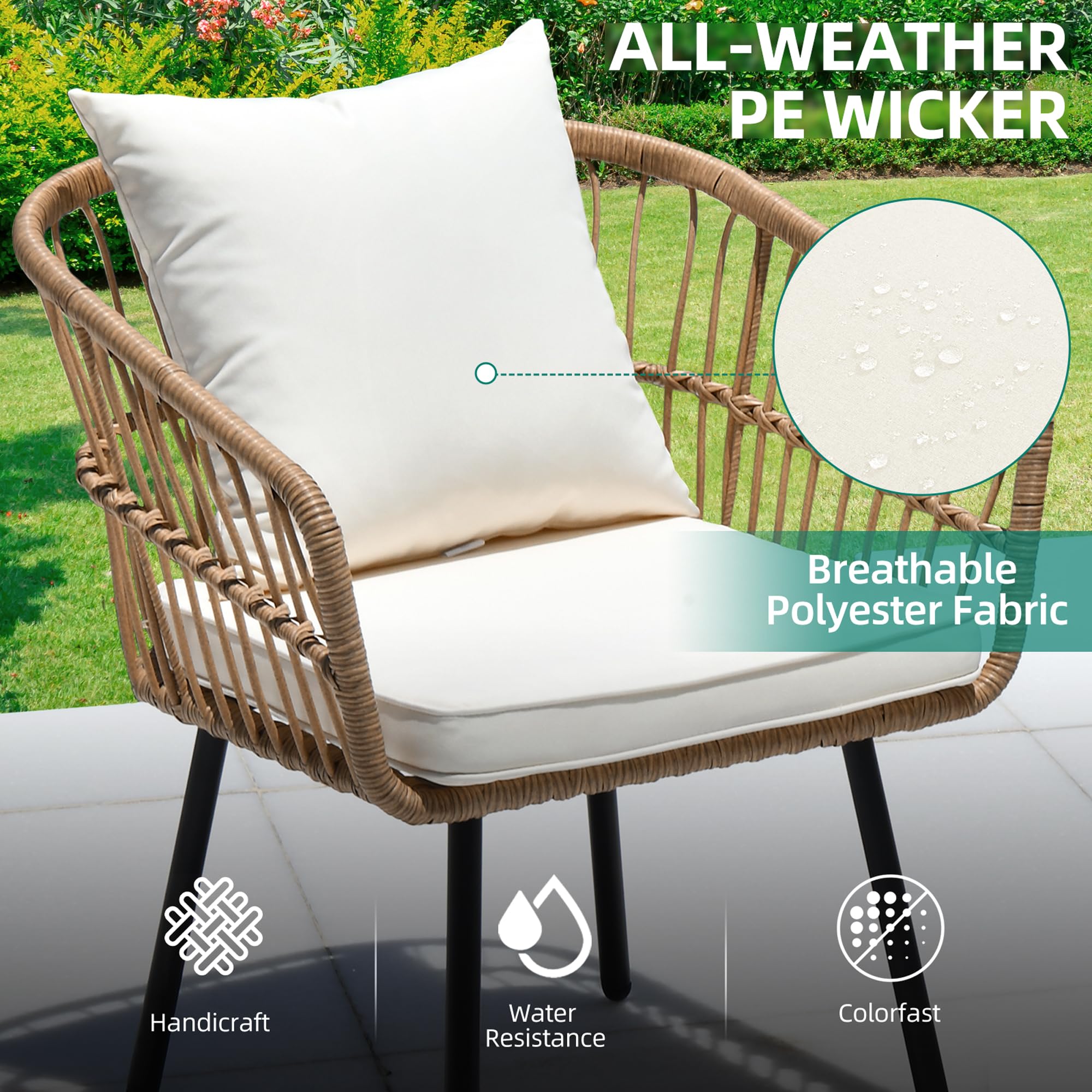 YITAHOME 2-Piece Outdoor Wicker Ottoman, All-Weather Patio Rattan Foot Rest with Cushions - Black
