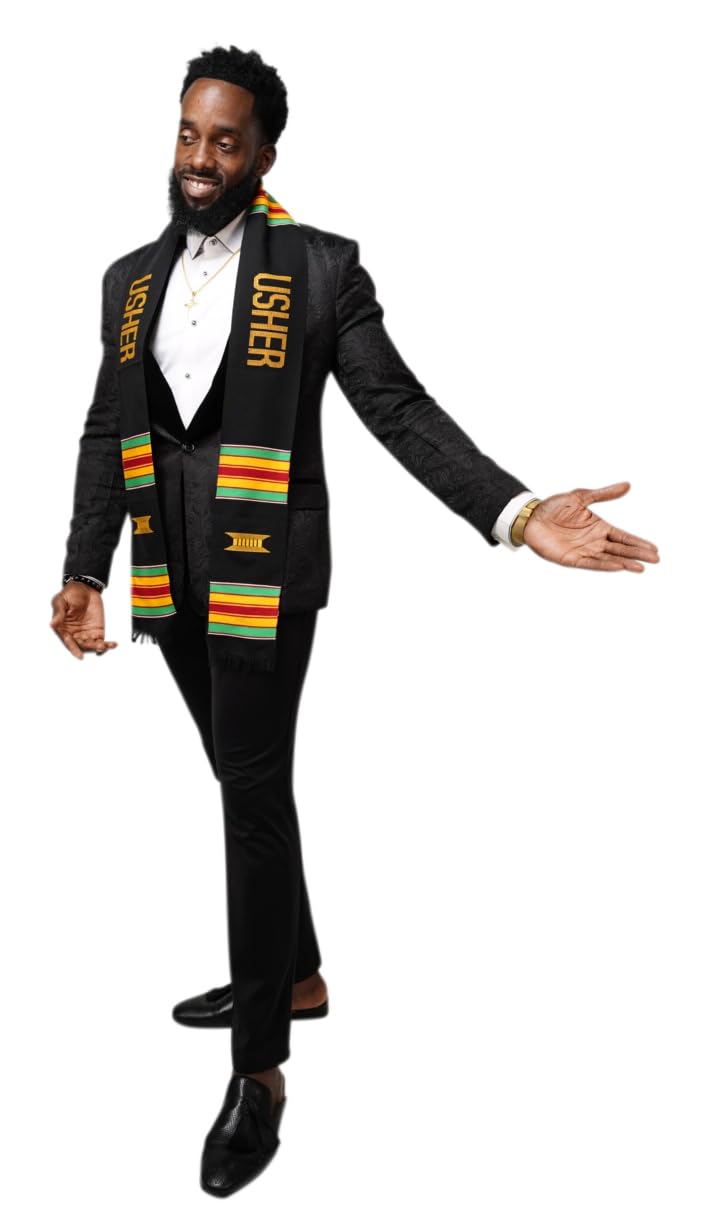 Dupsie's Usher Hand-woven Kente Cloth Stole/Sash. Black