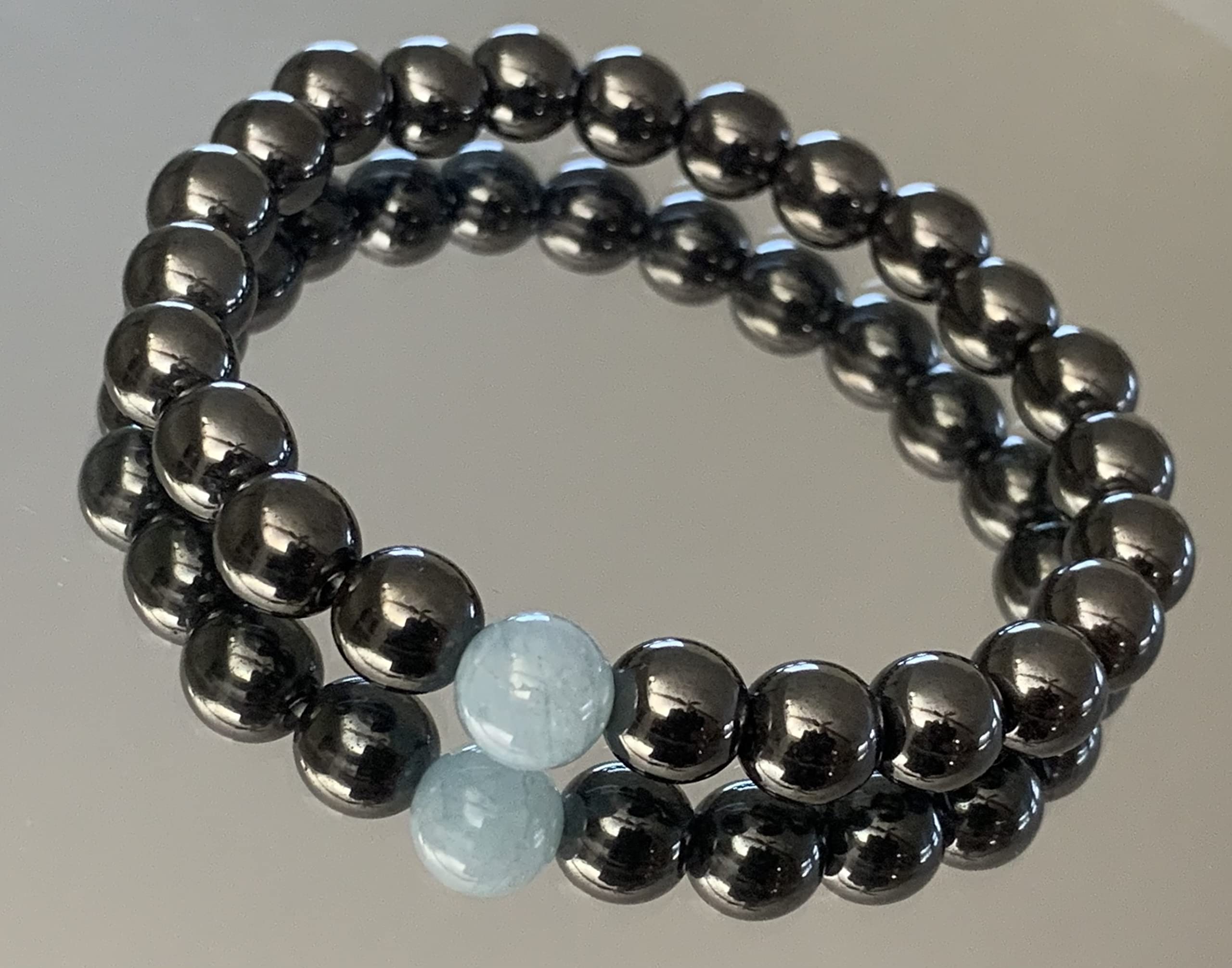 Ezina Designs - Alaskan Magnetic Black Hematite & Glacial Water Cleansed Aquamarine Stretch Bracelet