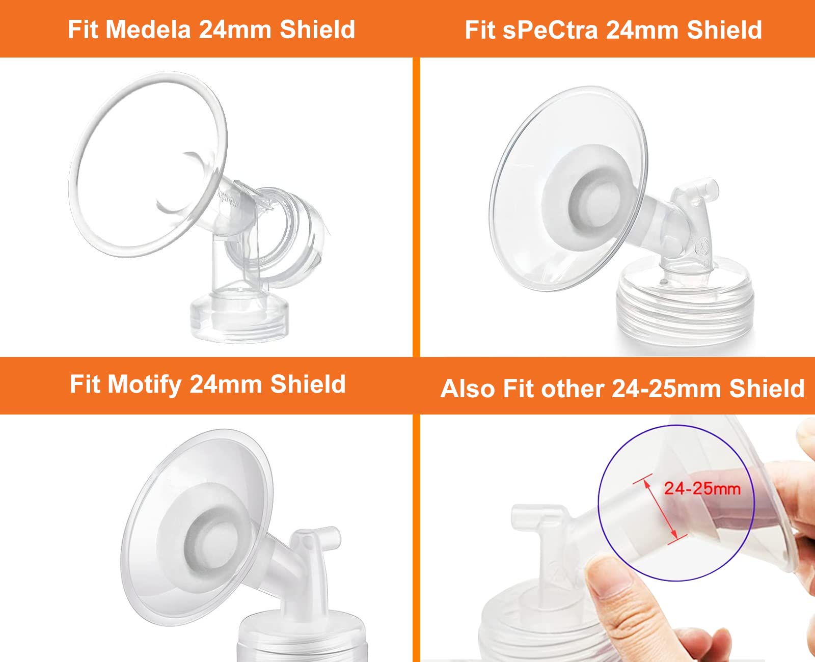 Loveishere 24mm Flange Inserts Compatible with Medela/TSRETE/Momcozy/Willow Wearable Cups, 27mm Breast Pump Shields Reduce Nipple Tunnel Down to 24mm, 2pcs