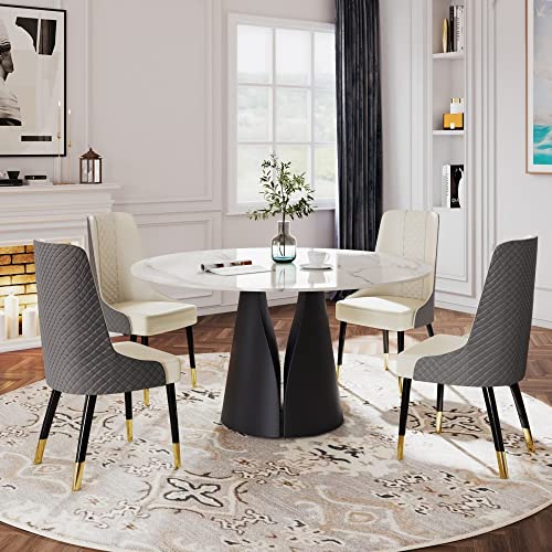 POVISON Faux Leather Dining Chair Set of 2, Mid-Century Upholstered Bar Chair with Solid Wood Legs for Pub Coffee Home, Kitchen Room, Grey, 38"