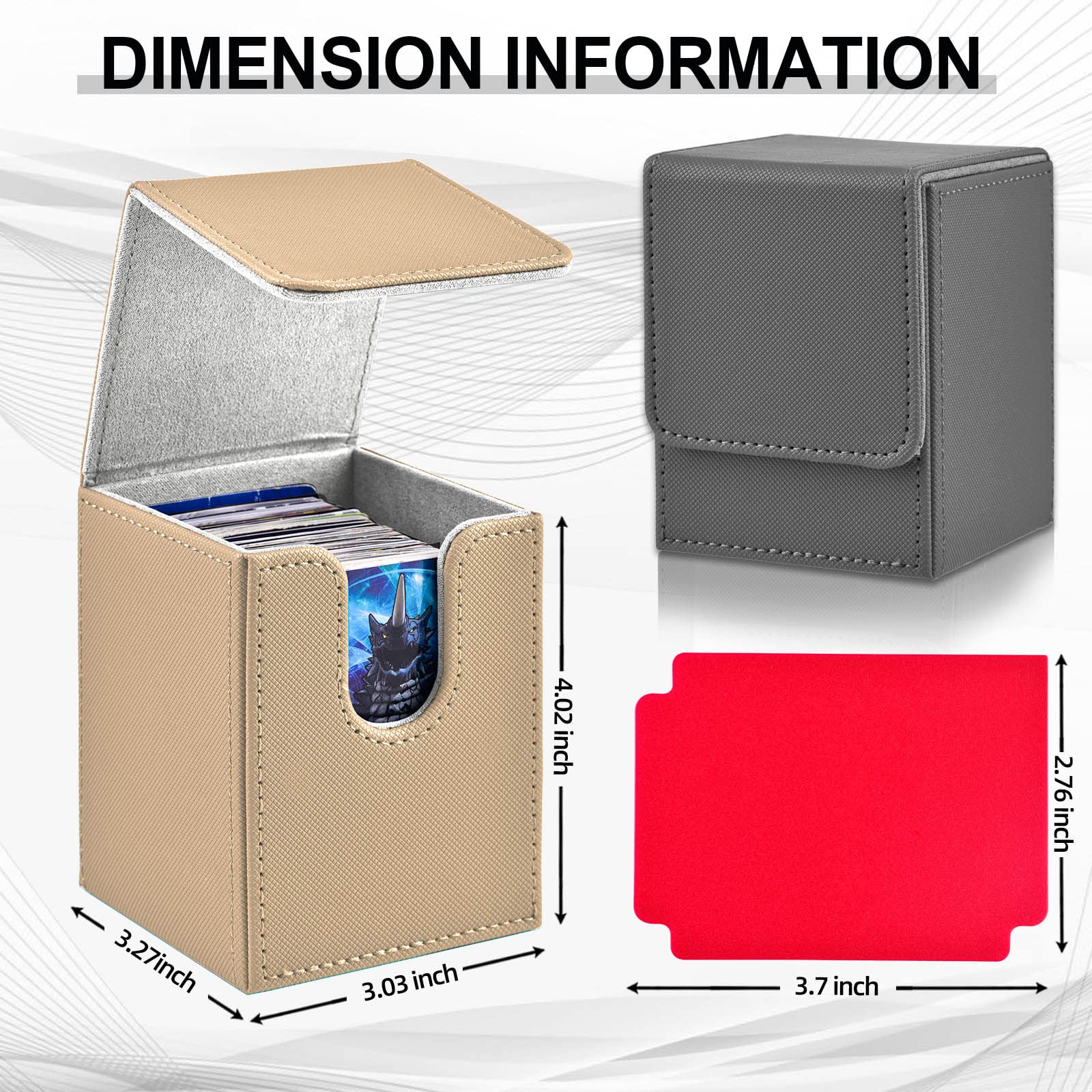 FCSELFLESS 2 Boxes Leather Card Deck Box with 2 Dividers Large Size Fit 100+ Plus Single Sleeved MTG Deck Box for Collectible Cards Deck Compatible CCG,TCG(Sand color&Grey, Vertical)
