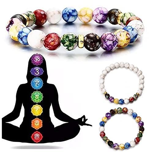 Healing Crystals Bracelet Handmade Natural Gemstones Beads Bracelet Elastic Natural Stone Yoga Beads Bracelet Bangle Gifts (Multicolor,Orange,Red)
