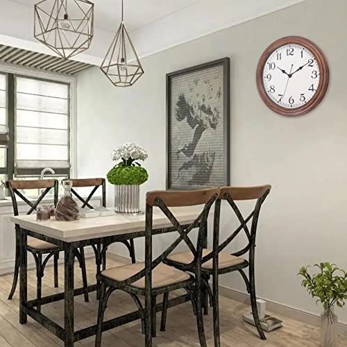 Vigorwise 14 Inch Wooden Wall Clock, Retro Wood Wall Clocks Battery Operated, Large Silent Sweep Movement Accurate Wall Clock for Living Room Bedroom Housewarming Present