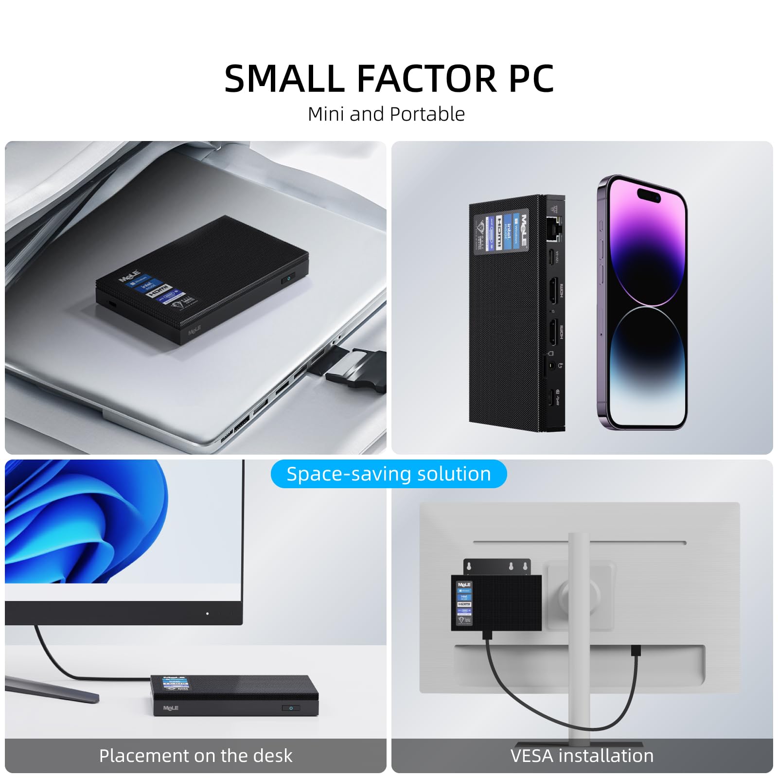 MeLE Quieter3C Fanless Mini PC Windows 11 Pro 8GB DDR4 128GB ROM Slim Desktop PC Celeron N5105(up to 2.9GHz) Micro Computer USB-C Dual HDMI 4K, VESA Mount, WiFi 6, BT5.2 Office PC