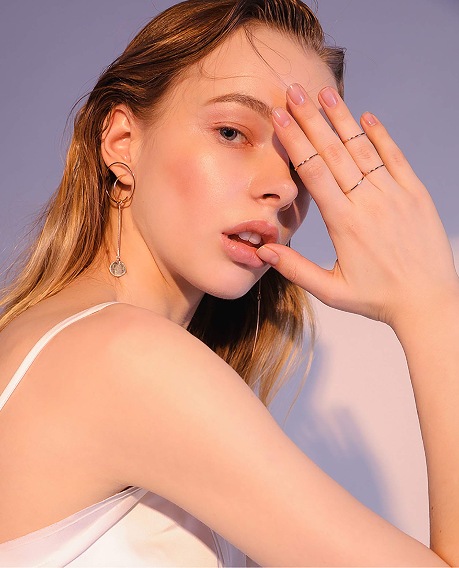 EZSONA 7Pcs Dainty Simple Stainless Steel Rings for Women Teen Girls Midi Knuckle Pinky Ring Thin Stackable Bands Silver Size 3
