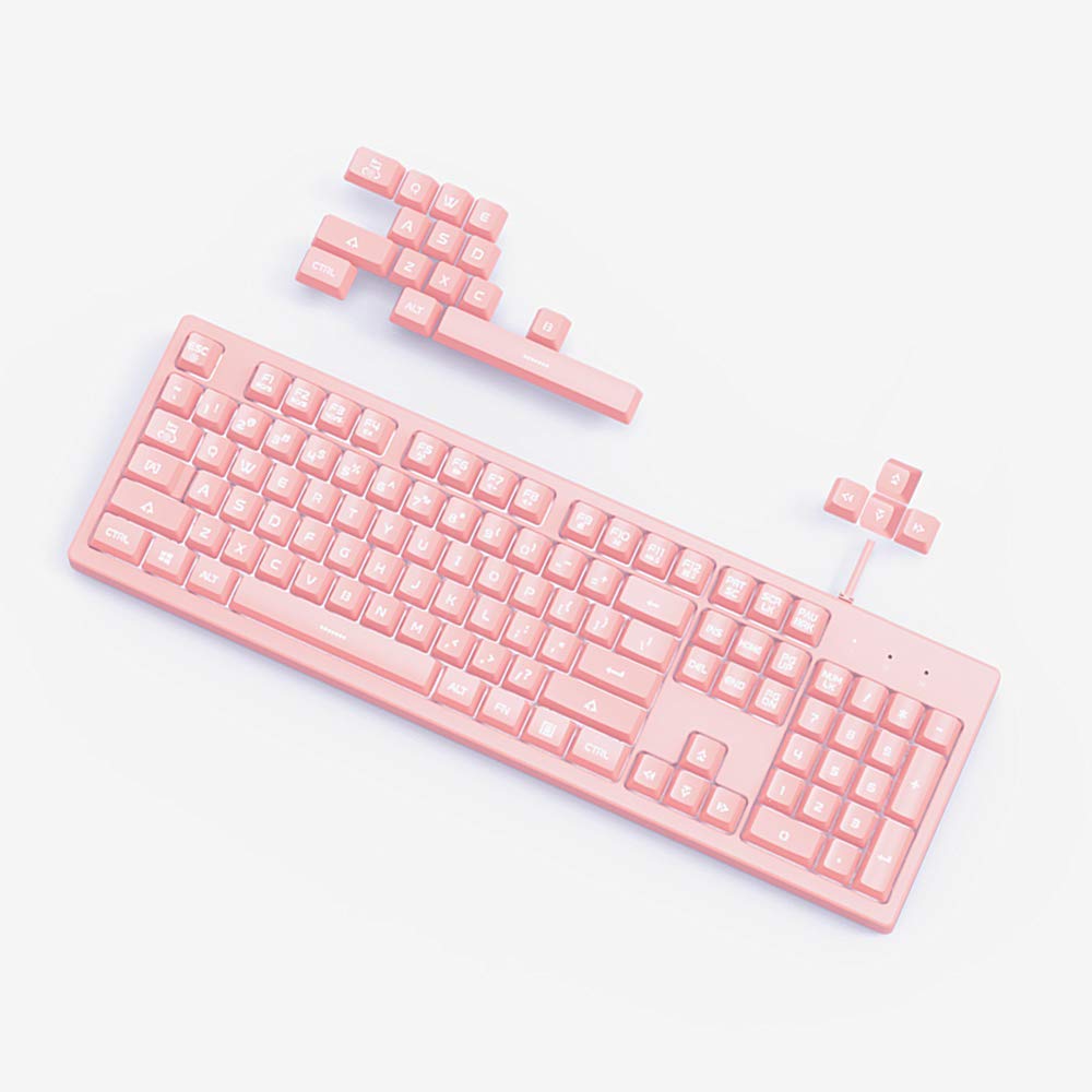 FIRSTBLOOD ONLY GAME. DKS100 Computer Keyboard, White Backlit Mechanical Feeling Membrane Gaming Keyboard, Wired 104 Keys for Gaming Office and Typing, Pink