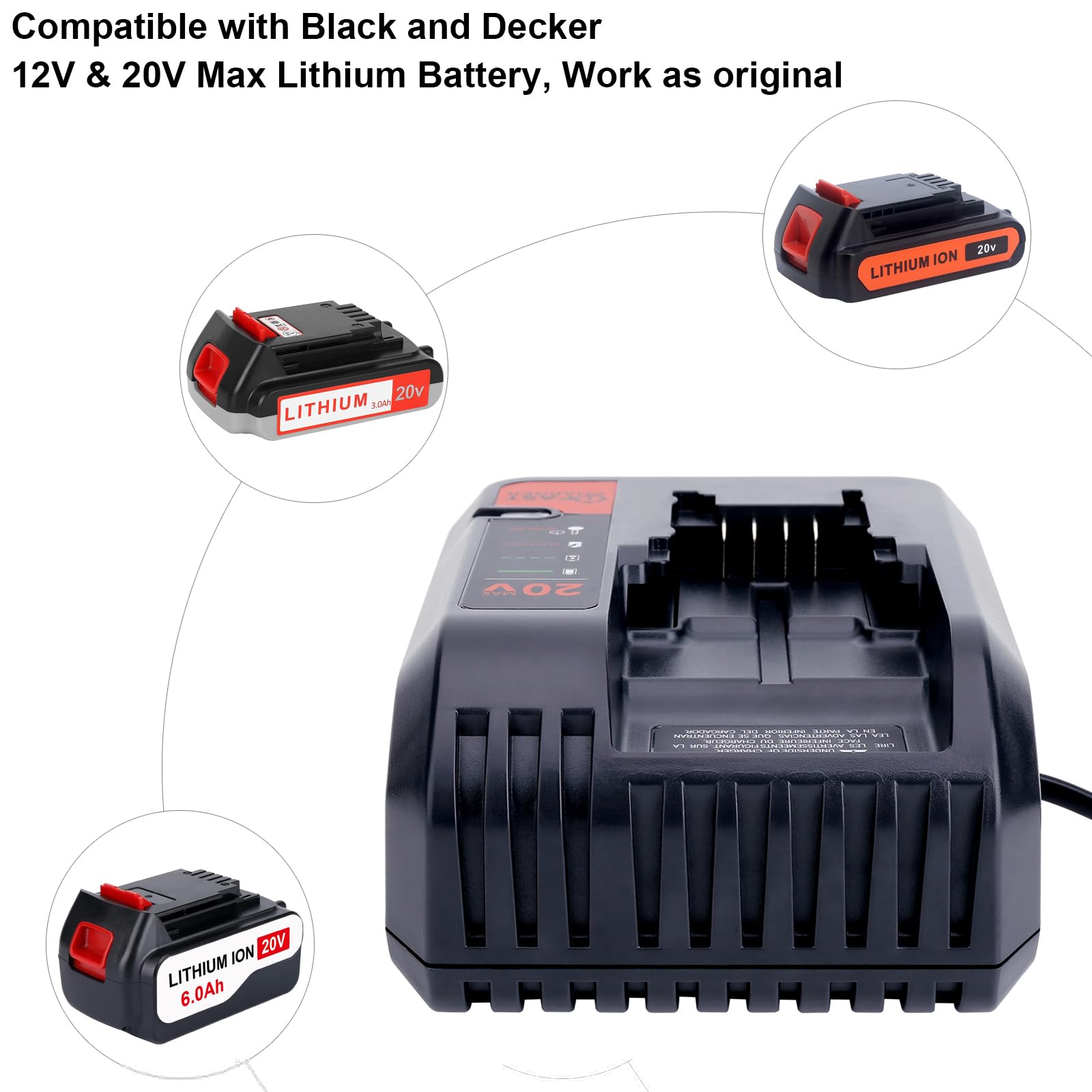 Qbmel 20 Volt Lithium Battery Charger BDCAC202B Replacement for Black and Decker 16V-20V MAX Lithium Battery LBXR20 LBX4020 LBXR20 LBXR2020 LBXR2020-OPE