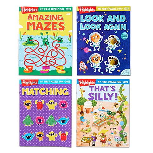 Highlights My First Puzzle Fun 2023 Puzzle Books for Kids Ages 3-6, 4-Book Set of Matching, Mazes, Spot-The-Differences, and More Travel-Friendly Screen Free Brain-Boosting Activities