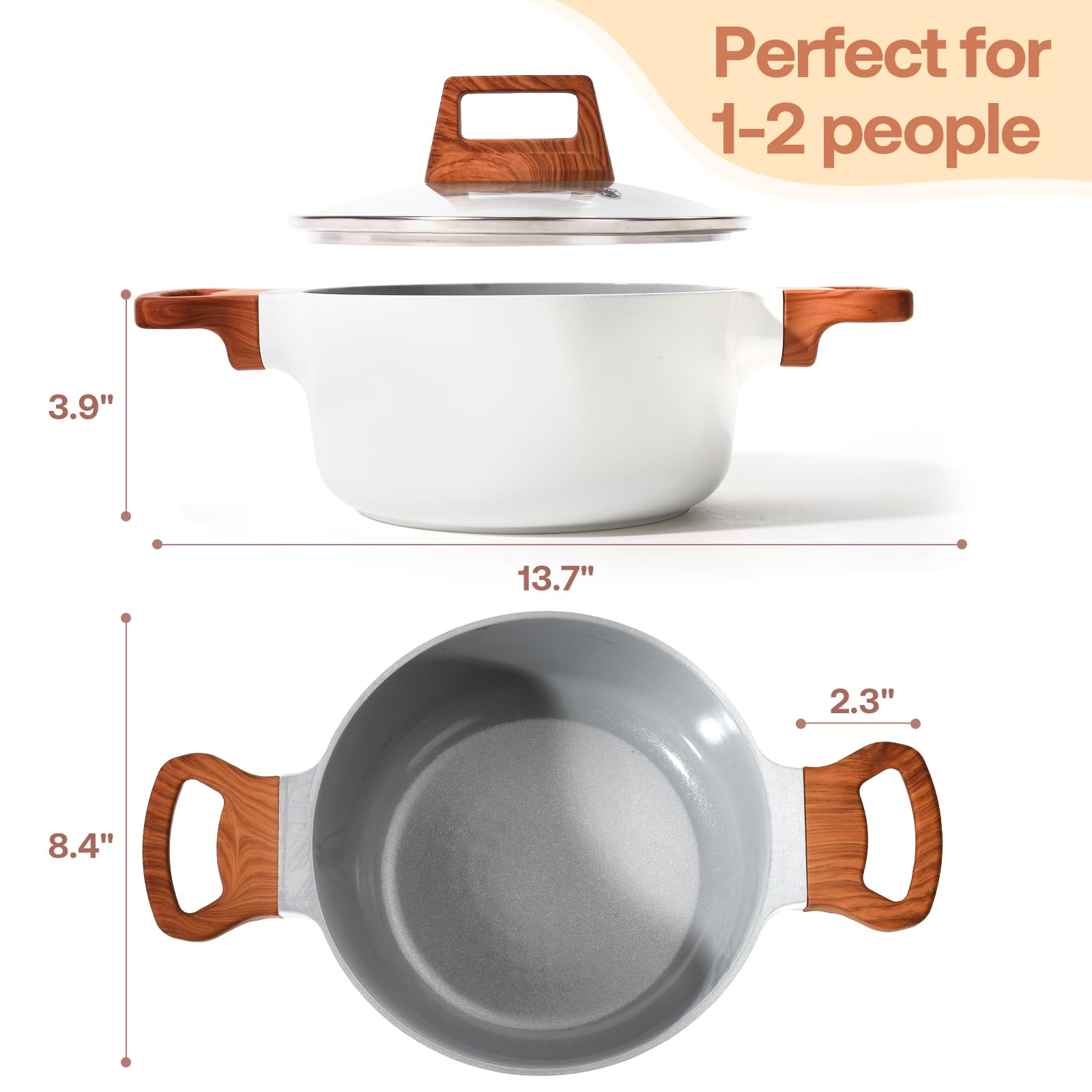 Nonstick Stock Pot with Lid Soup Pot, Ceramic Coating Pot 2.7 Quart Pot with Lid, Non Stick Pot Stew Pot Cooking Pot Cookware PFOA Free (Ceramic)