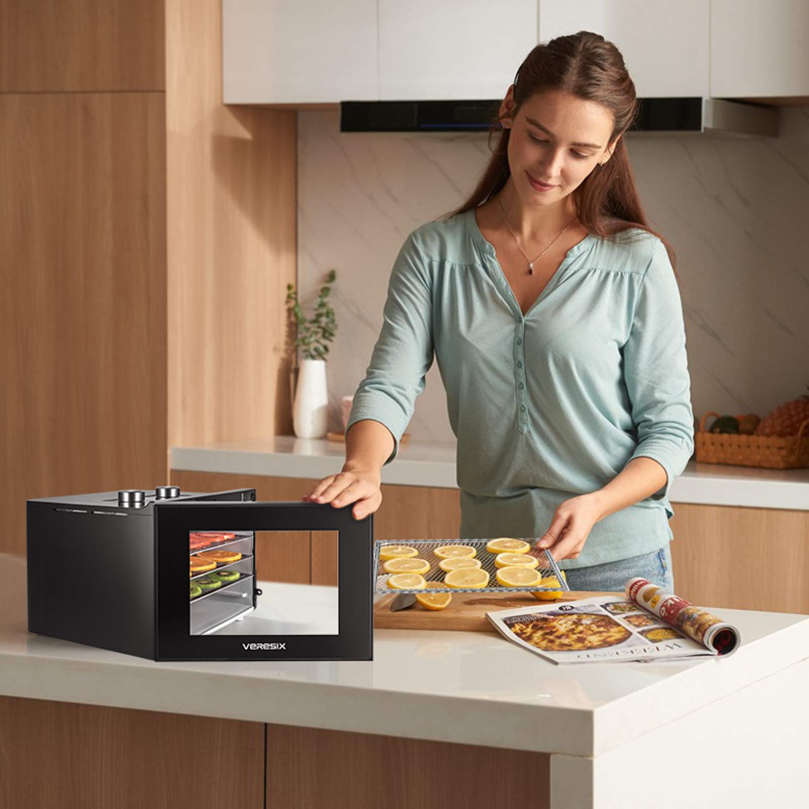 Food Dehydrator Machine - Digital Adjustable Timer and Temperature Control Dryer Dehydrators for Food and Jerky, Herbs, Meat, Fruit, Veggies, with 4 Stainless Steel Trays and 2 Anti-Stick Mat
