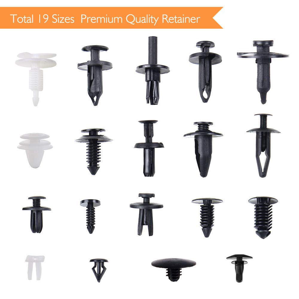 EZYKOO 465 Pcs Car Retainer Clips & Plastic Fasteners Kit - 19 Most Popular Sizes Auto Push Pin Rivets Set -Door Trim Panel Clips Compatible with GM Ford Toyota Honda Chrysler