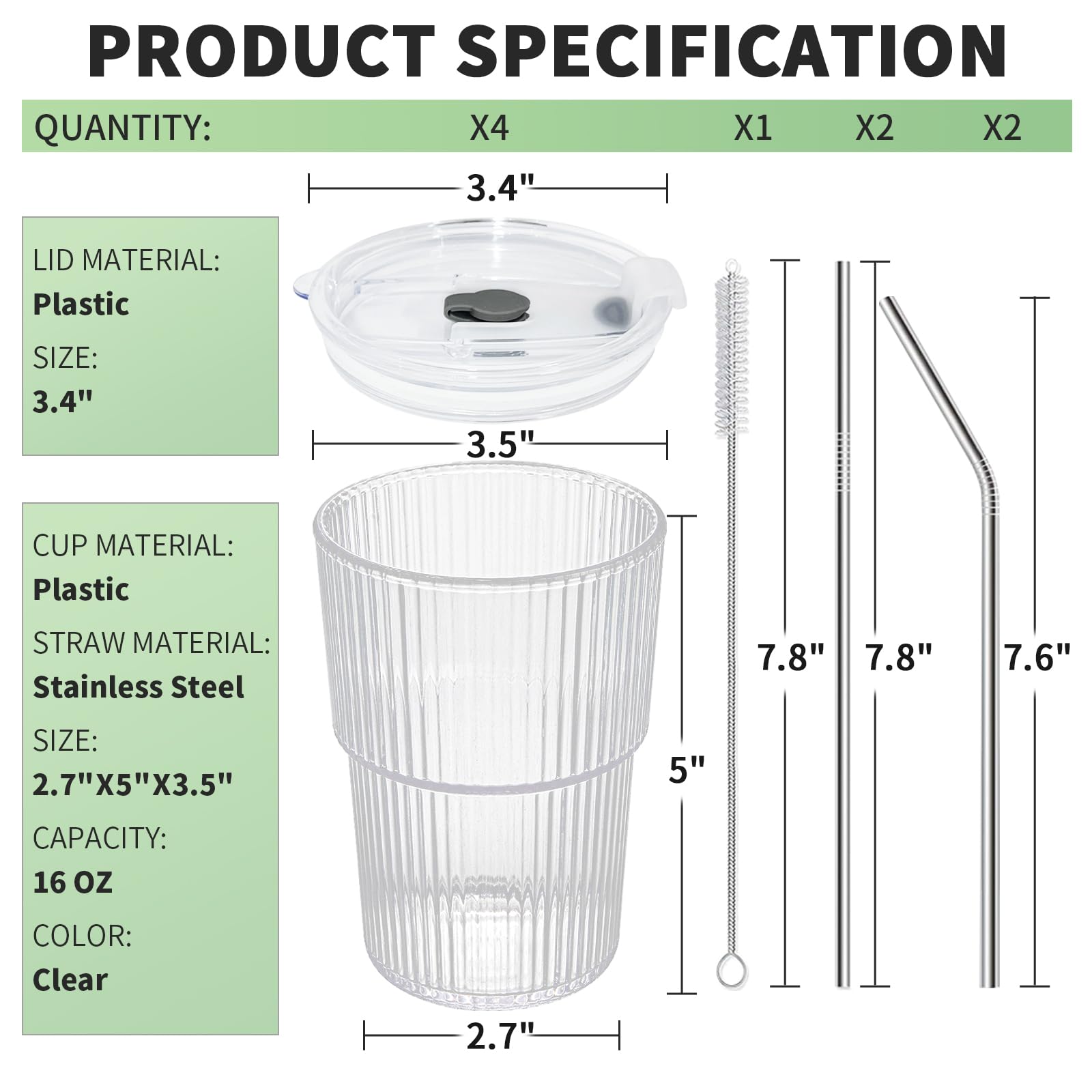 RÉΑLWÁY 16 OZ Iced Coffee Cups with Lids and Straws Set of 4, Unbreakable Plastic Drinking Glasses Reusable Iced Coffee Glass to Go Cup for Iced Tea,Juice, Water,BPA Free, Dishwasher Safe