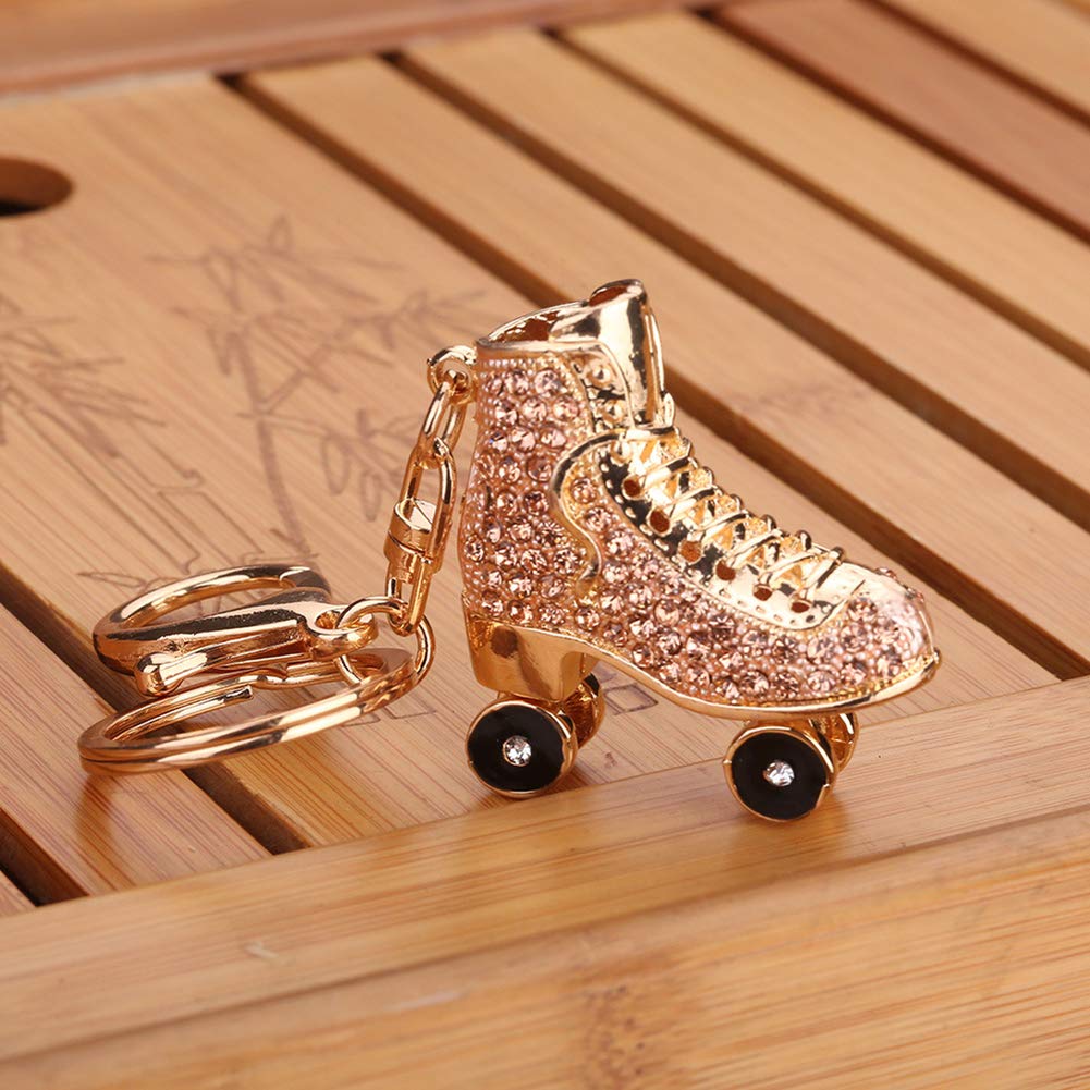 Woman Rhinestone Plating Women Car/Bag Keychain Purse Charm Roller Skates Pendant Keychain Key Ring Backpack Ornaments - Pink