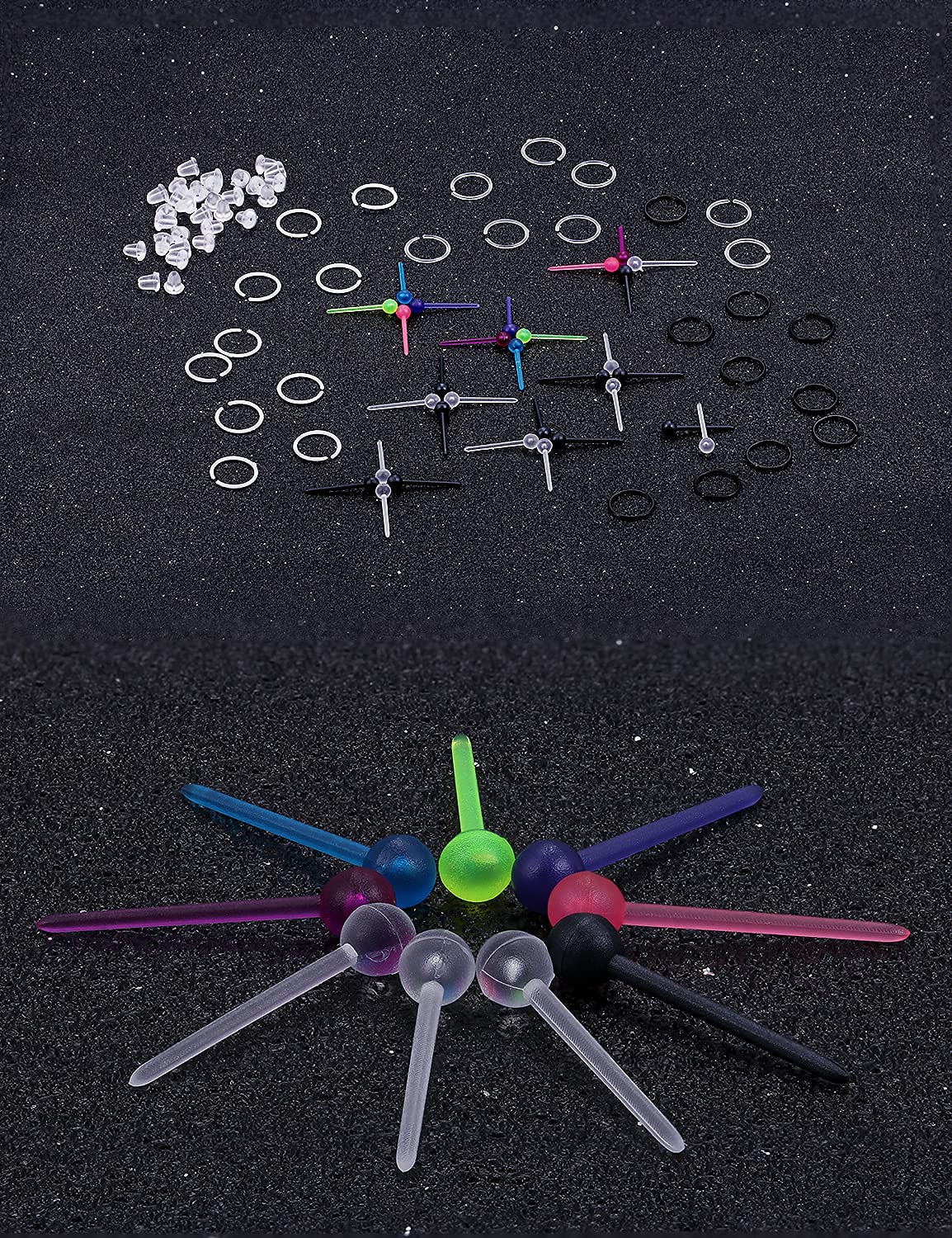 Ftovosyo Invisible Plastic Earring Posts Clear Ear Hole Retainer Hoop Earring Studs Clear Ear Spacers Piercing Jewelry for Men Women Kids Sports Work, Silicone Rubber Backs Earnuts