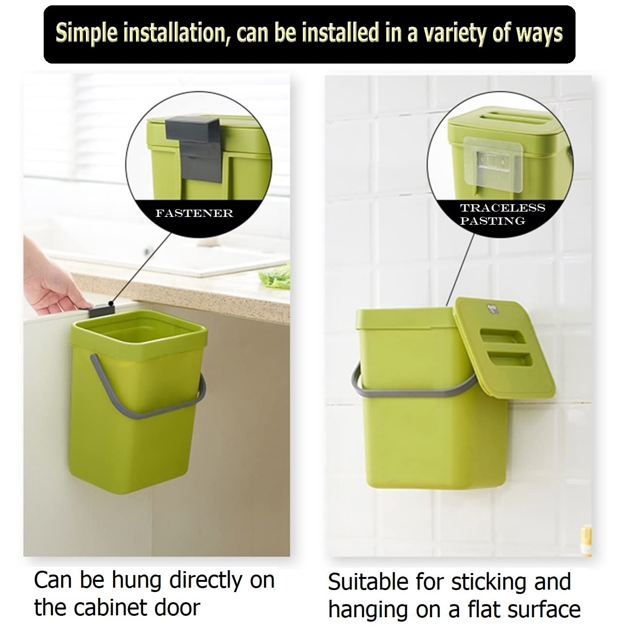 Small Trash Can with Lid Mini Kitchen Hanging Trash Can Tightly Sealed Odor Free, Small Countertop Compost Bin for Scraps from Daily Cooking, Mountable Trash Bin for Kitchen Counter,5L/1.3 Gal