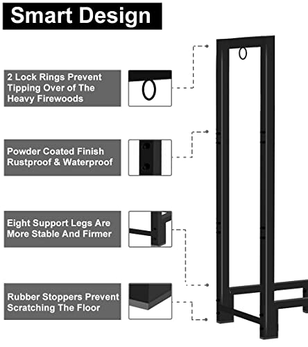 Koutemie 4Ft Outdoor Firewood Rack Holder for Fireplace Wood Storage, Adjustable Fire Log Stacker Stand, Black