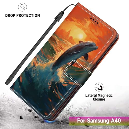 Elgzigok Wallet Case Suitable for Samsung Galaxy A40 with Dolphin-aa578 Pattern TPU Multiple Card Slots Protective Case with Magnetic Buckle Multicolor