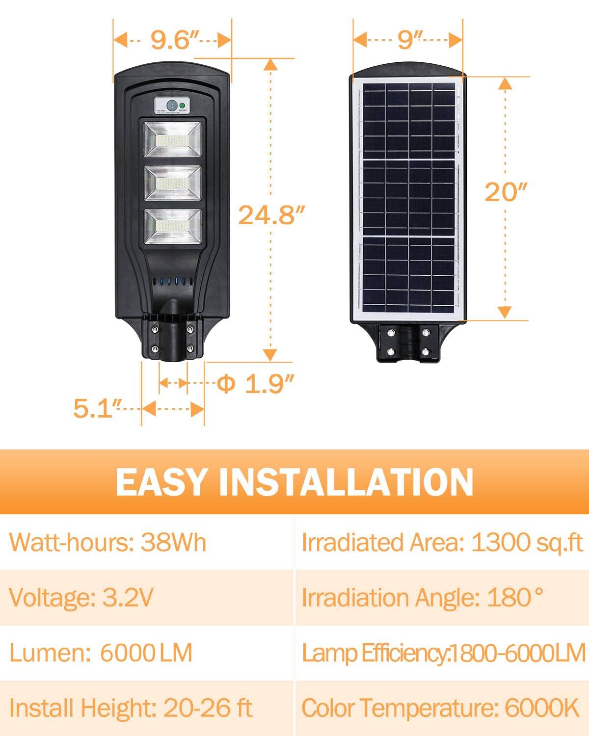 FUHONGRUI 200W Solar Street Light 6000LM Solar Flood Lights Outdoor Dusk to Dawn Flood Lights Outdoor with Motion Sensor and Remote Control 2 Pack