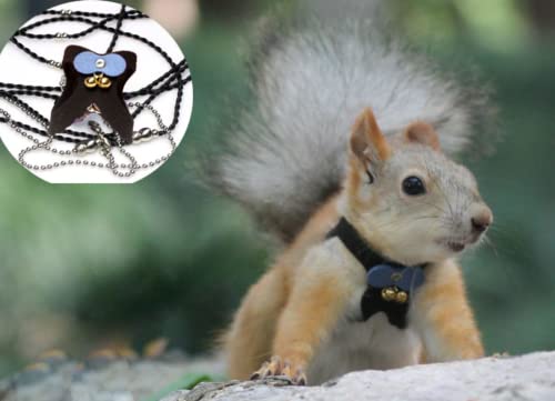 Squirrel Traction Rope Strap Anti-Biting Chain Rope, Adjustable Vest, Small Animal Walking Harness with Lead Leash with Free Collar for Hamster Gerbil Rat Mouse Ferret Chinchilla (Black with Blue)