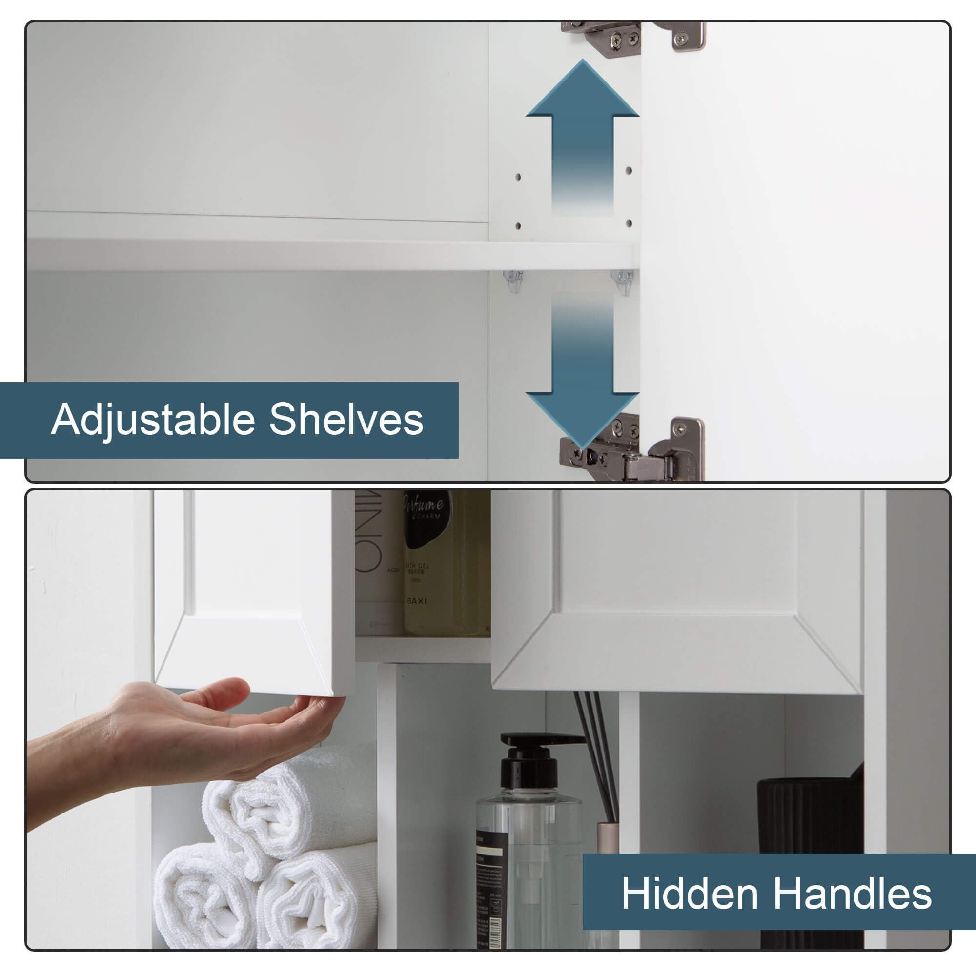 VANIRROR White Bathroom Wall Cabinet with Towel Bar,Wooden Medicine Cabinet Adjustable Shelves,23x32 Inch Kitchen Cabinet,Over Toilet Storage Cabinet for Bathroom,Kitchen,Laundry