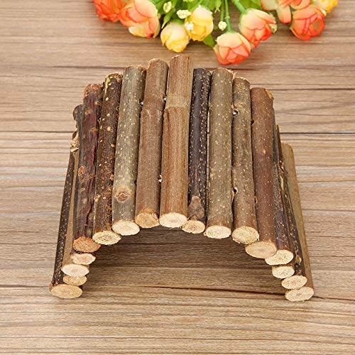 Tnfeeon Hamster Bridge, Wooden Bridge Ladder House Small Animal Chew Toy for Reptile Rodents(M)