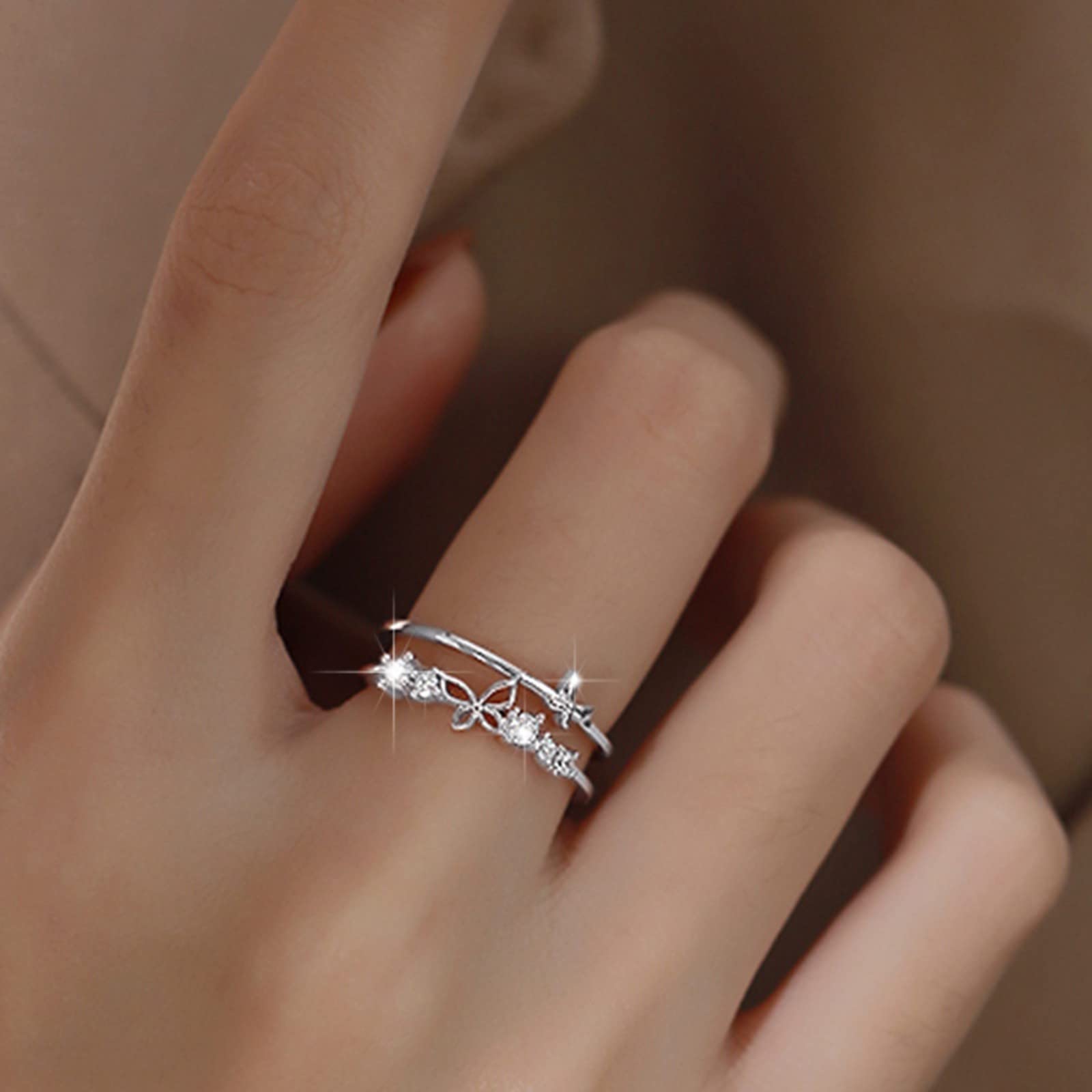 JPOQW To My Daughter Butterfly Ring Rhinestone Minimalist Anxiety Gift For Her Back School (Silver, One Size) 12 grams