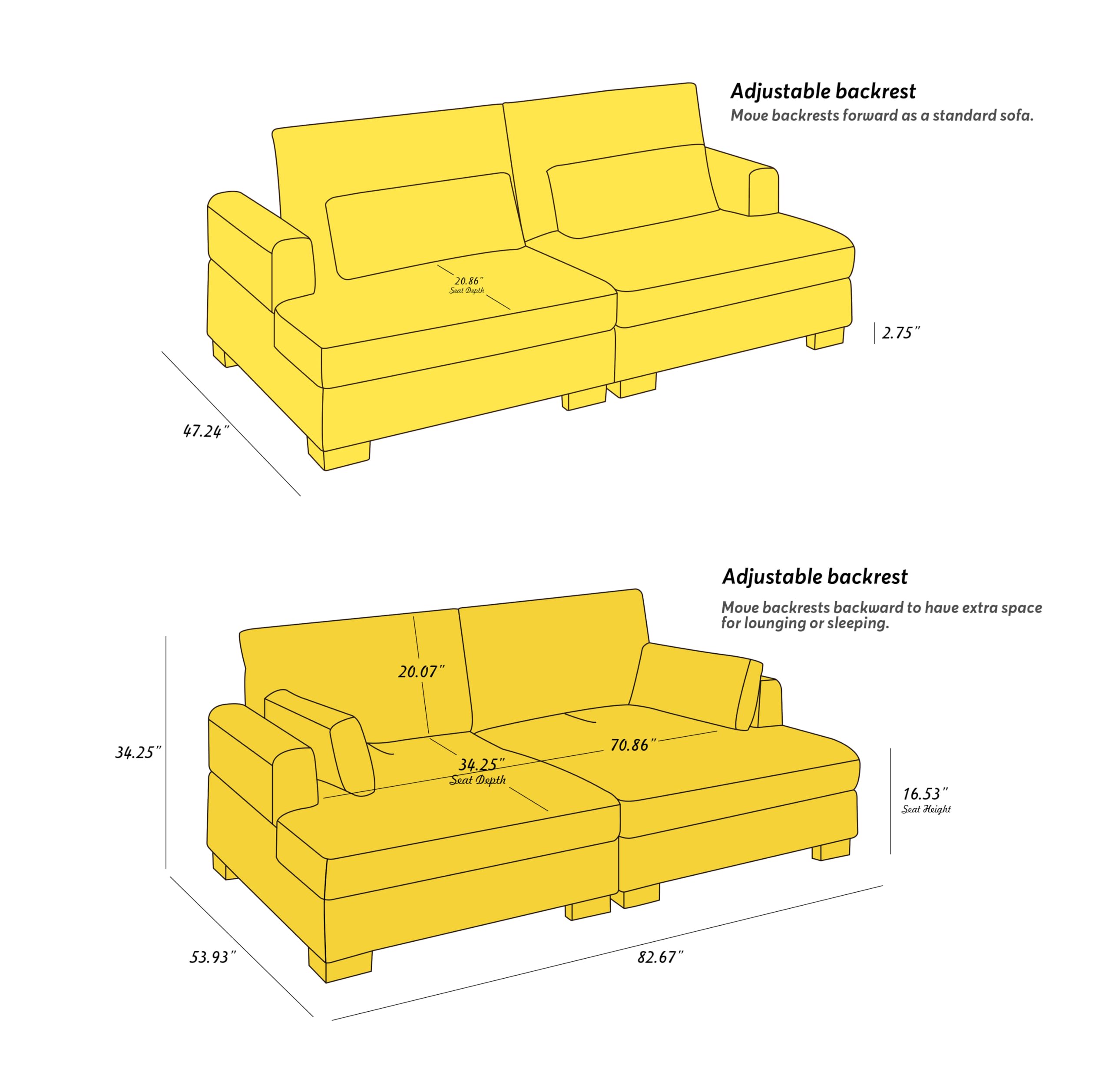 VANOMi Multifunctional Loveseat Sofa, Easily Converts from Sofa Couch to Sofa Bed, Comfortable Thick Seat Cushion, Suitable for Both Living Rooms and Apartments, Beige