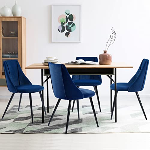 FurnitureR Dining Chairs Set of 2 Modern Upholstered Accent Chairs with Soft Seat/Metal Legs Kitchen Side Chairs for Kitchen Dining Room Waiting Reception Room, Velvet, Blue