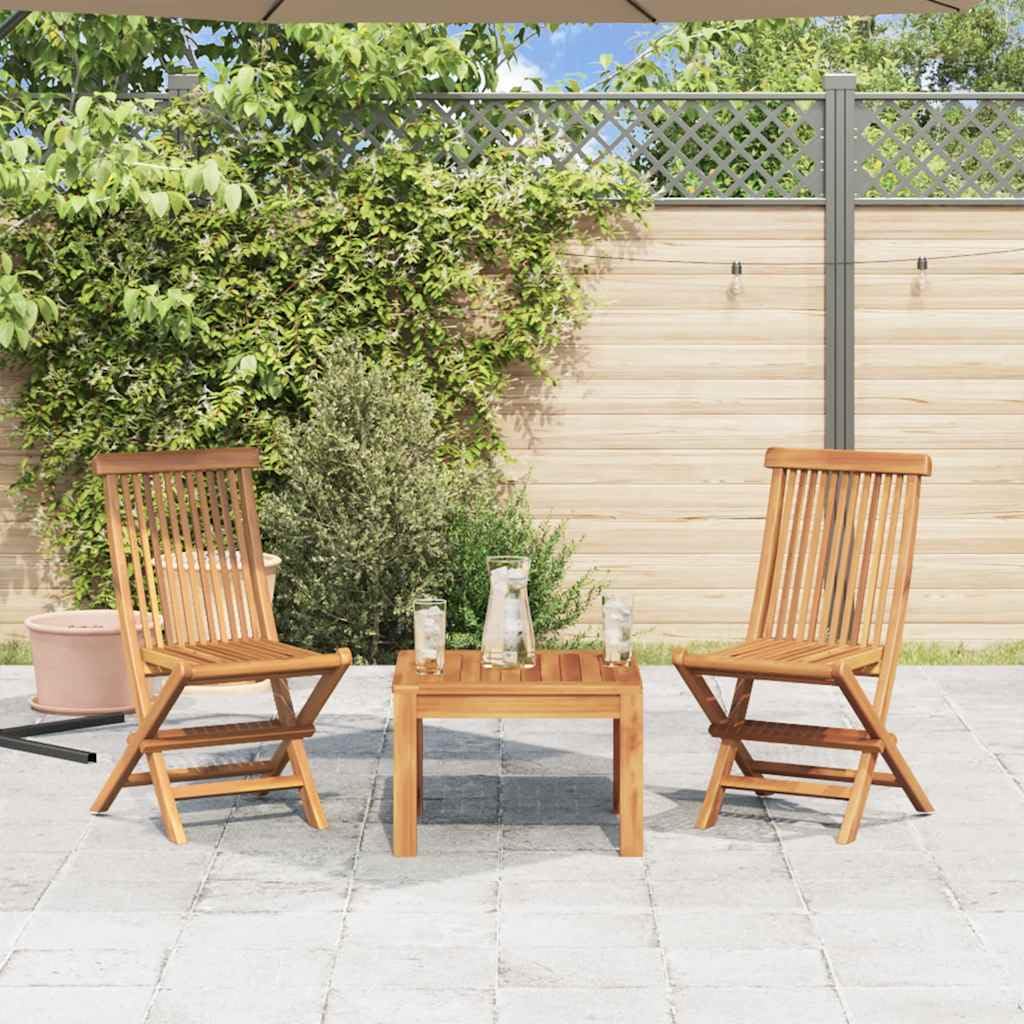 vidaXL Folding Patio Chairs Set of 2, Outdoor Wooden Seats for Garden Dining Capming Beach Deck, Stable Structure Easy to Store, Solid Teak Wood