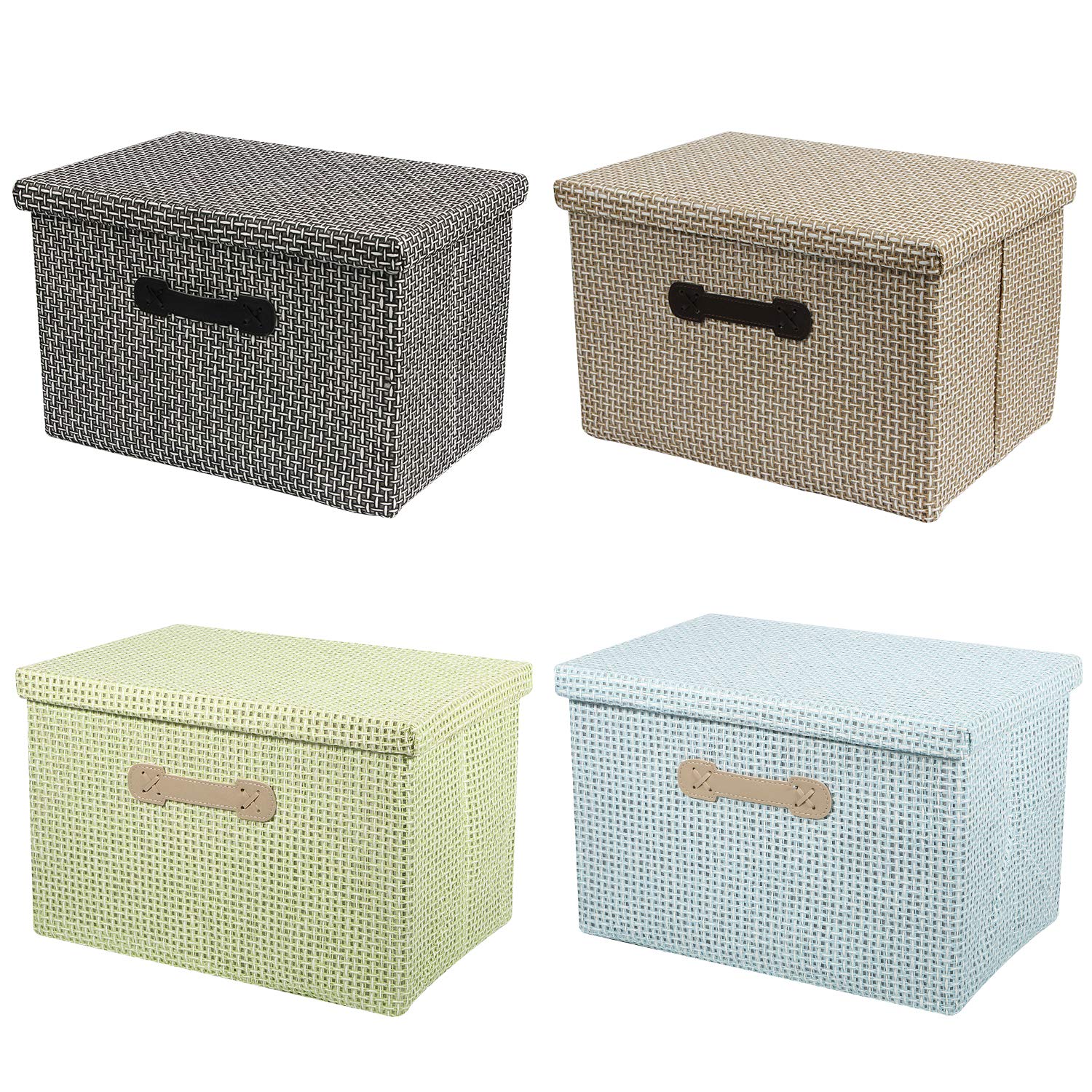 HUATK 2 Pack Decorative Storage Boxes with Lids Storage Woven Baskets for Shelves, Closet Organization Bins for Office, Bedroom, Closet, Toys (Khaki)