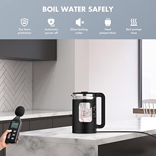 Smart Electric Kettle Quiet Glass Electric, Prevent Limescale Ruste Lnner Liner Base,Keep Warm Tea Kettle & Hot Water Boiler,Temperature Control with 5 Presets,Auto Shutoff and Boil-Dry Protection